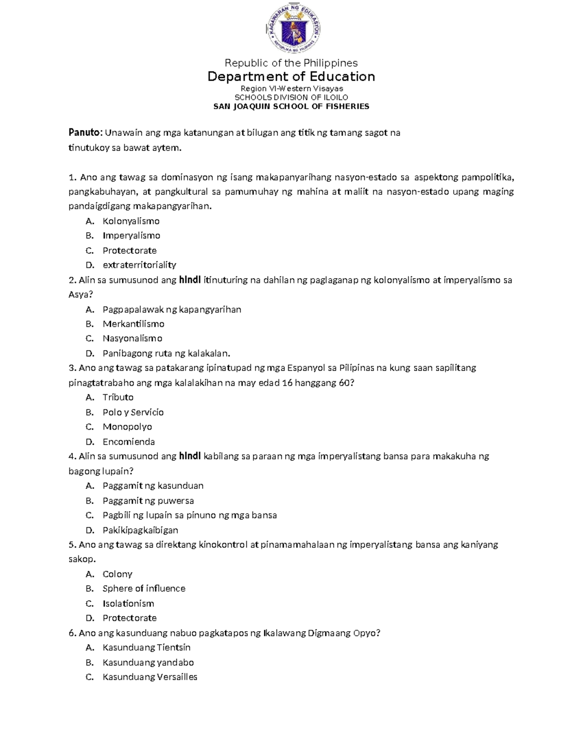 CBAR-7 Action Research Questionnaire for Araling Panlipunan 7 - Studocu