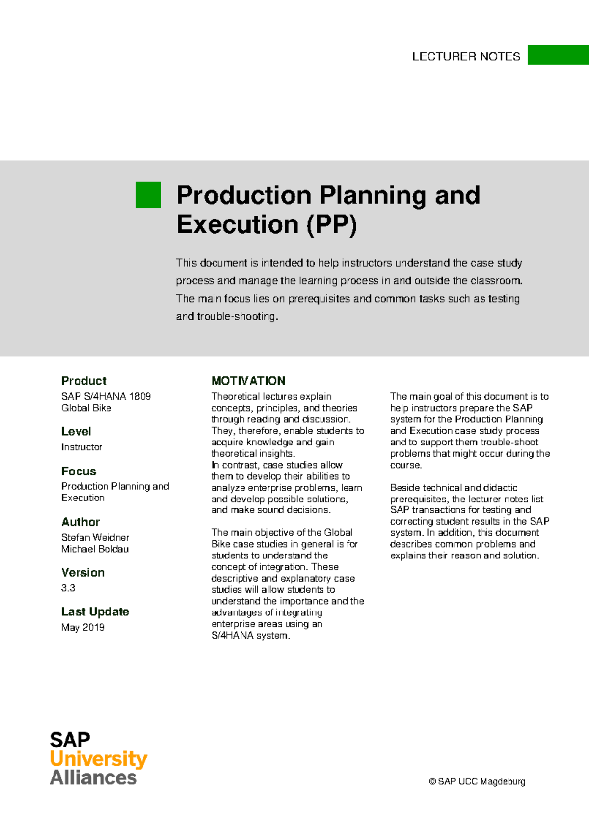 SAP S/4HANA PP Case Study Guide: Production Planning & Execution - Studocu