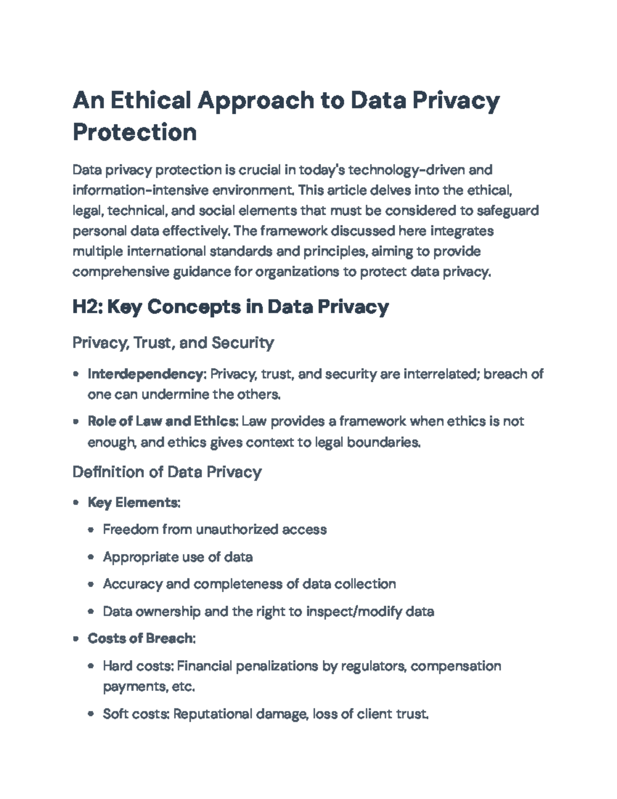 An Ethical Framework for Data Privacy Protection: Legal Insights - Studocu