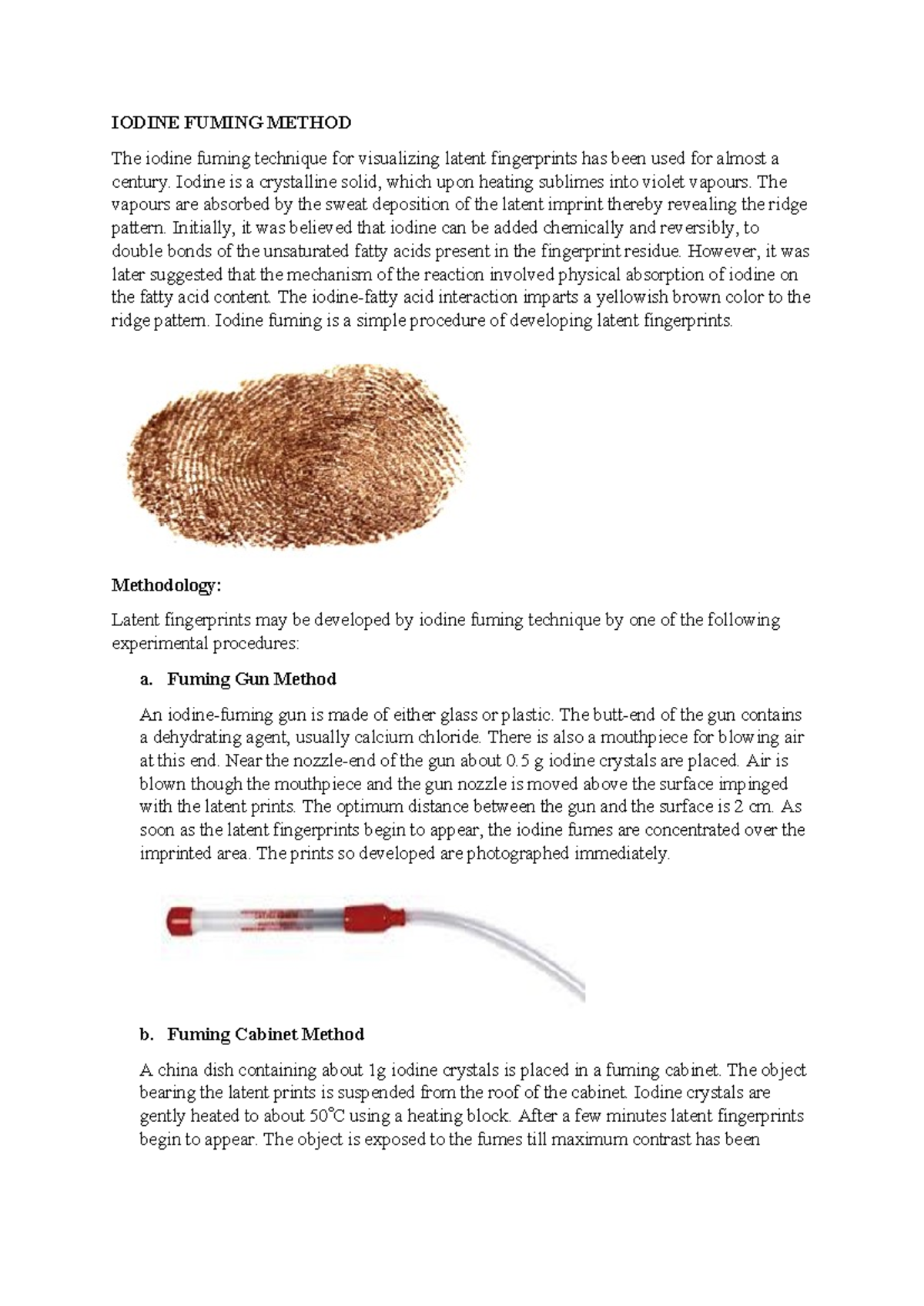 Iodine Fuming Method for Latent Fingerprint Development Techniques ...
