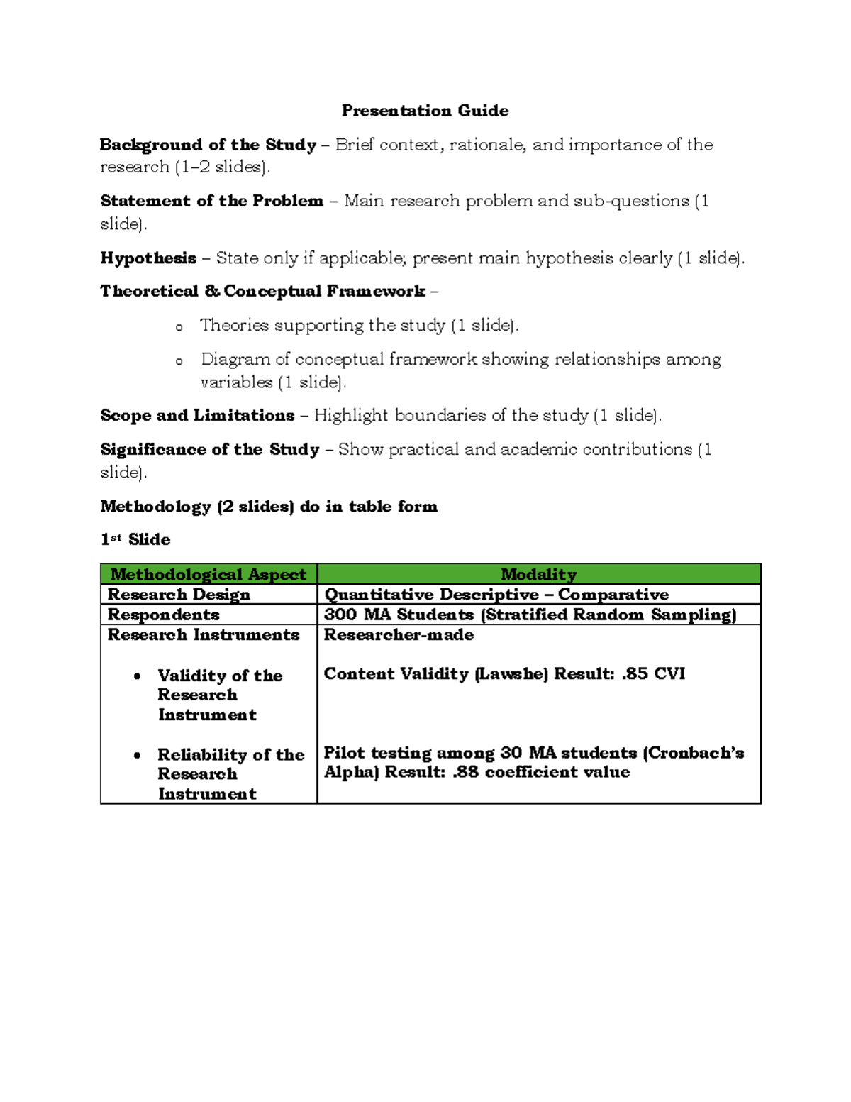 Presentation Guide for Defense: Research Study Overview - Studocu