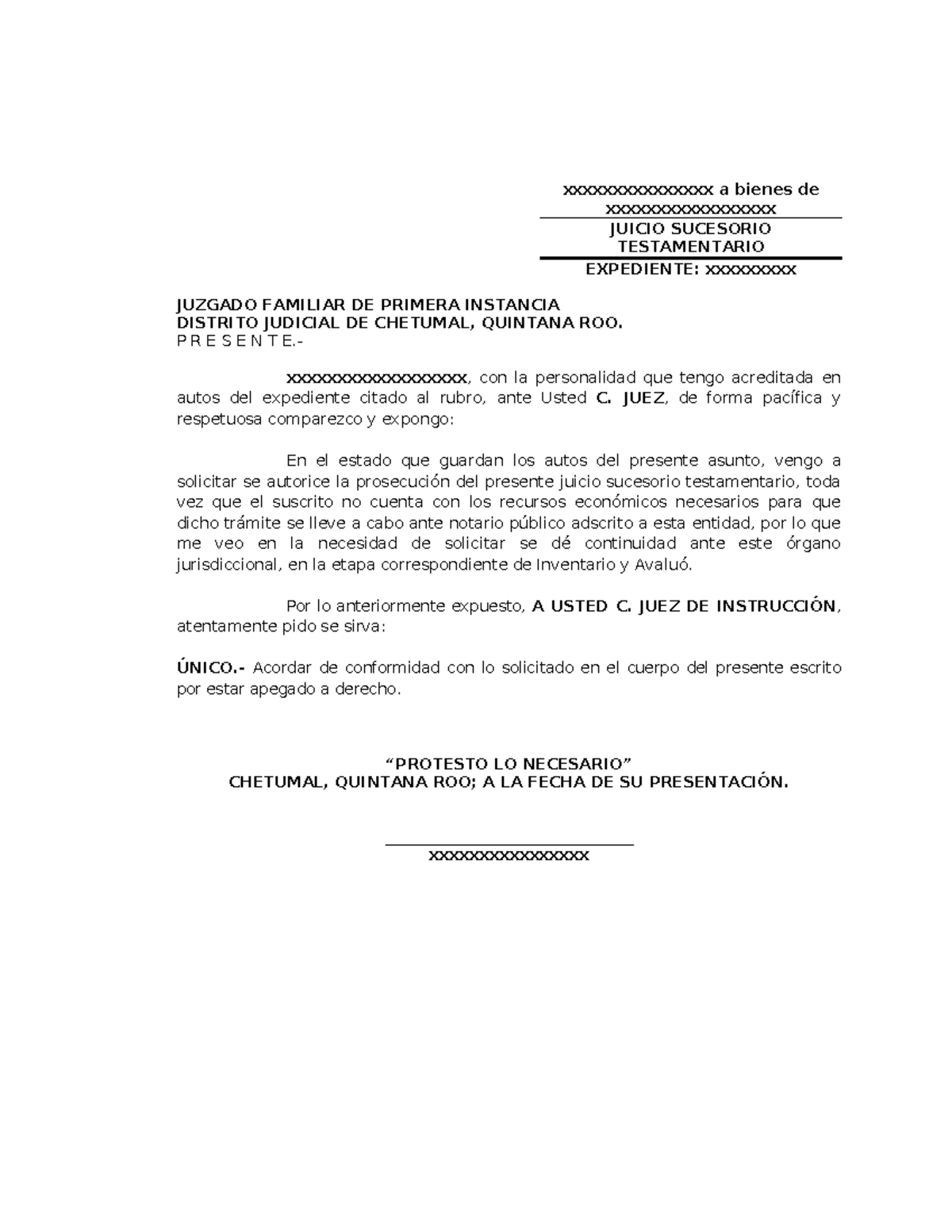 Solicitud Tertera Etapa Sucesorio - Juzgado Familiar Chetumal - Studocu