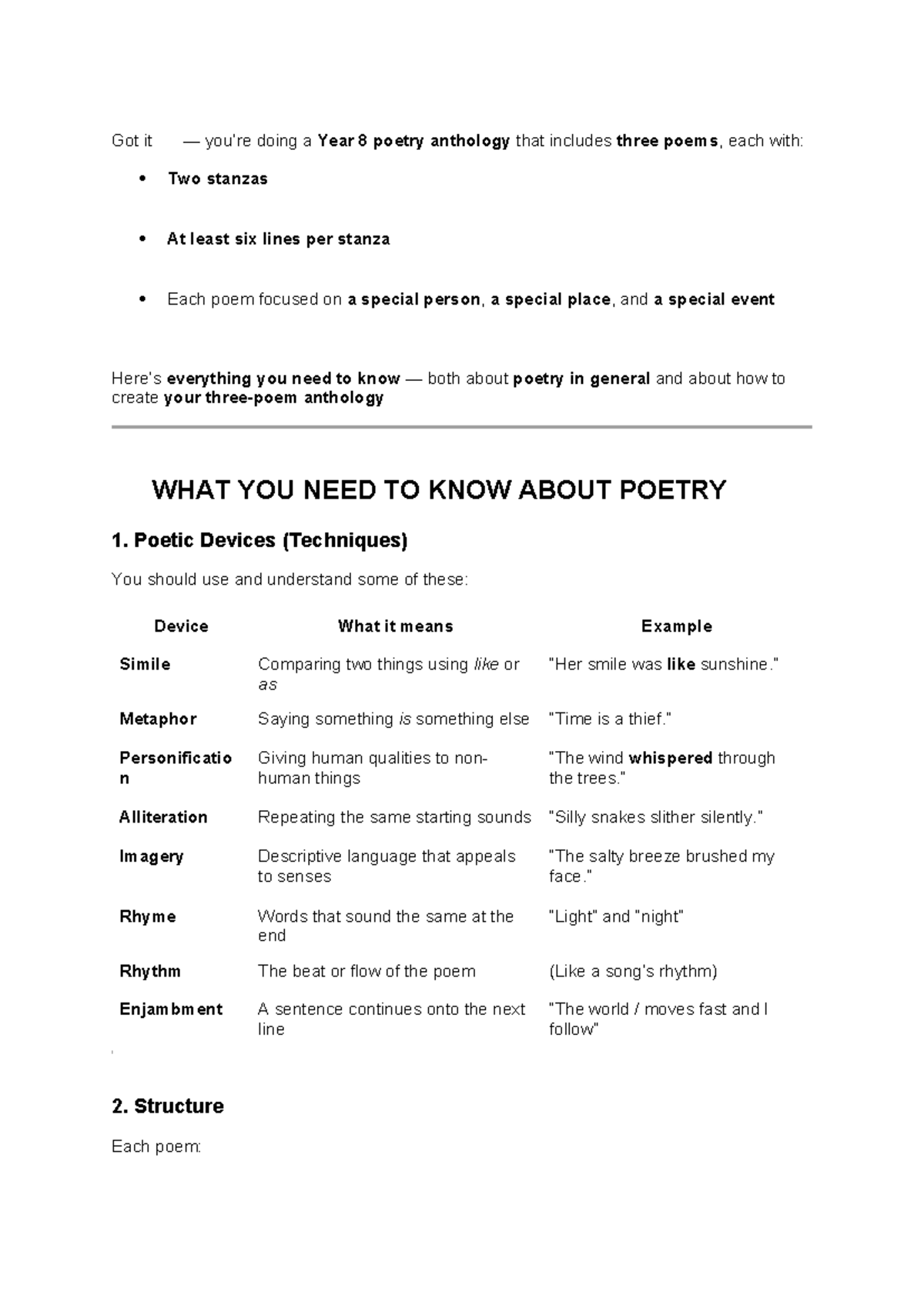 Year 8 Poetry Anthology Guide: Techniques & Examples - Studocu