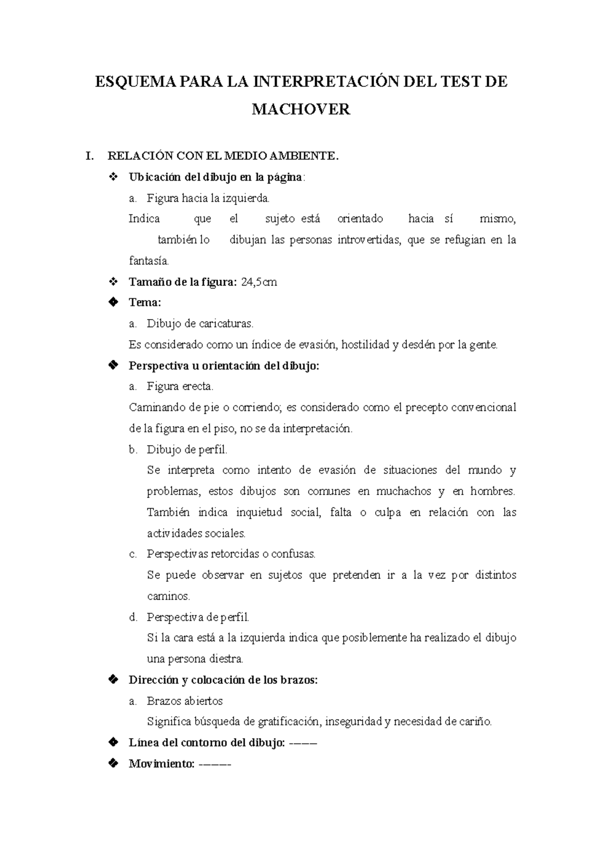 Interpretación del Test de Machover: Esquema Detallado y Análisis - Studocu