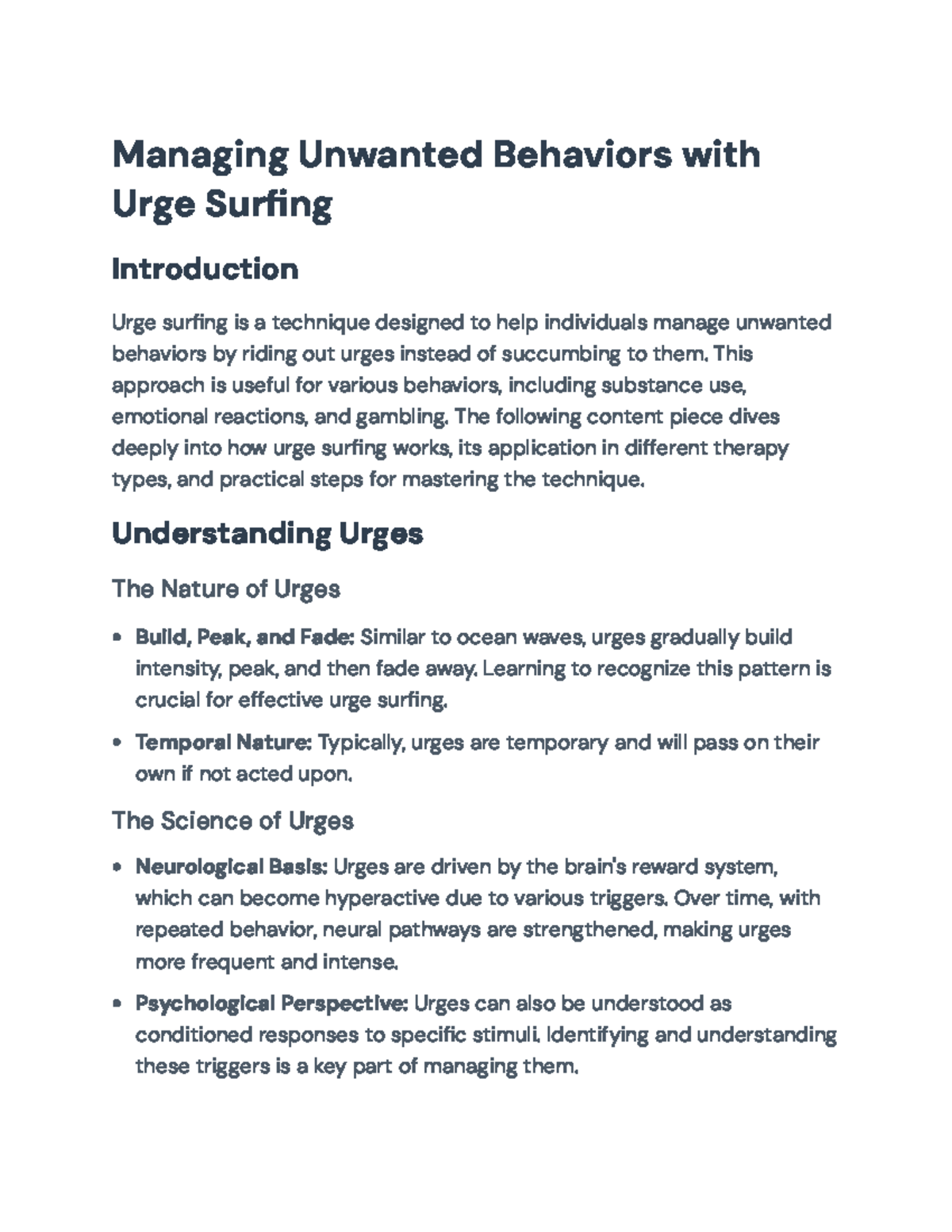 Urge Surfing Techniques for Managing Unwanted Behaviors in Therapy ...