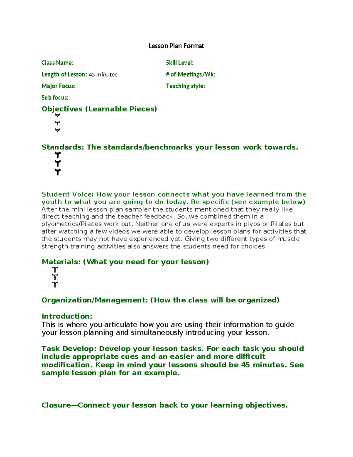 Lesson Plan Format: Secondary Class - 45 Min Skill Development - Studocu