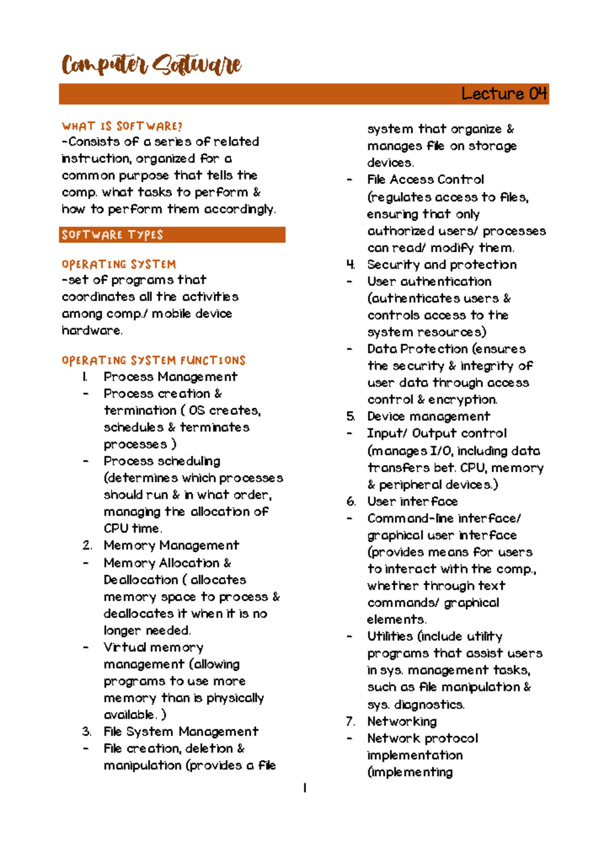 Computer Software Notes - Computer Software Lecture 04 WHAT IS SOFTWARE ...