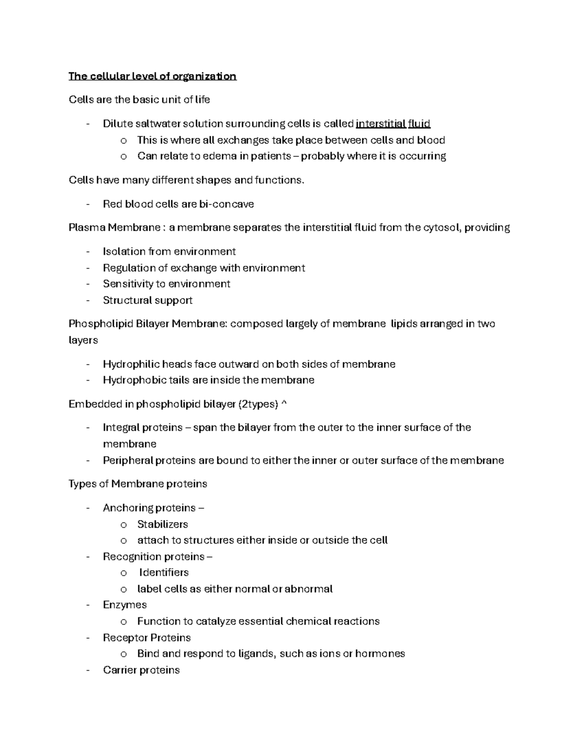AP Notes 09.02.25: Chapter 3 - Cellular Organization and Membrane ...