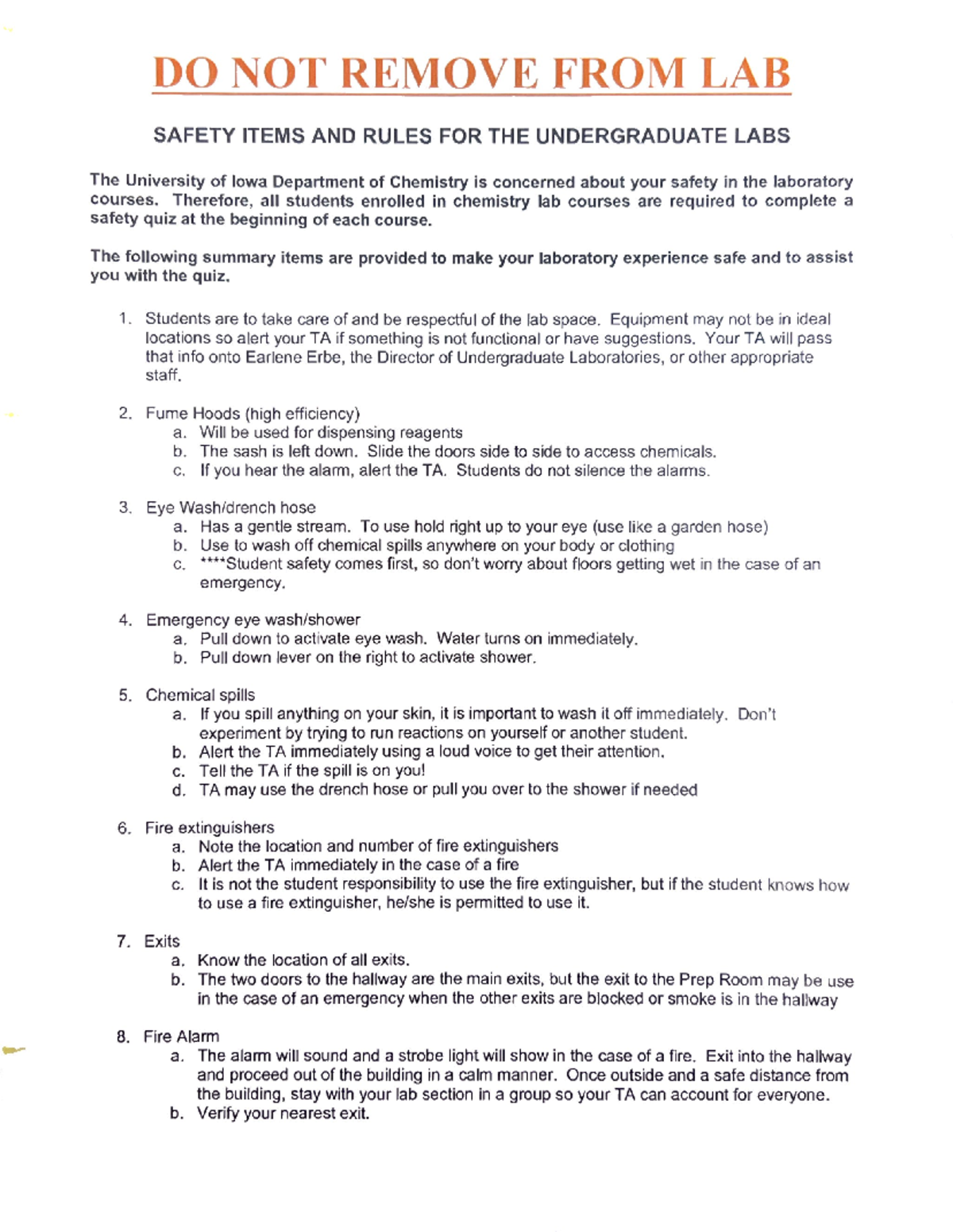 CHEM 101: Lab Safety Rules and Guidelines for Undergraduate Labs - Studocu