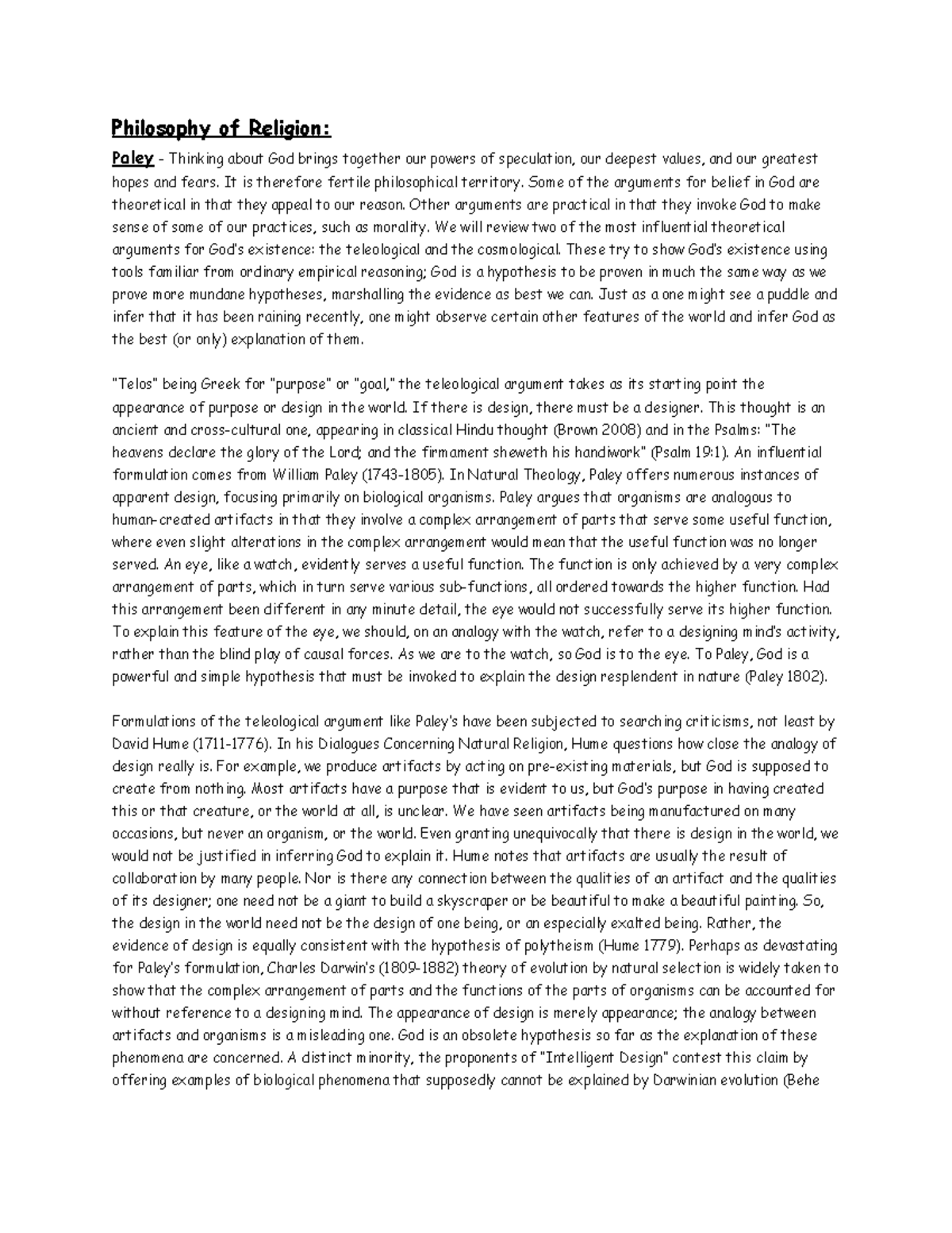 Philosophy of Religion (PHIL 101): Arguments for God's Existence ...