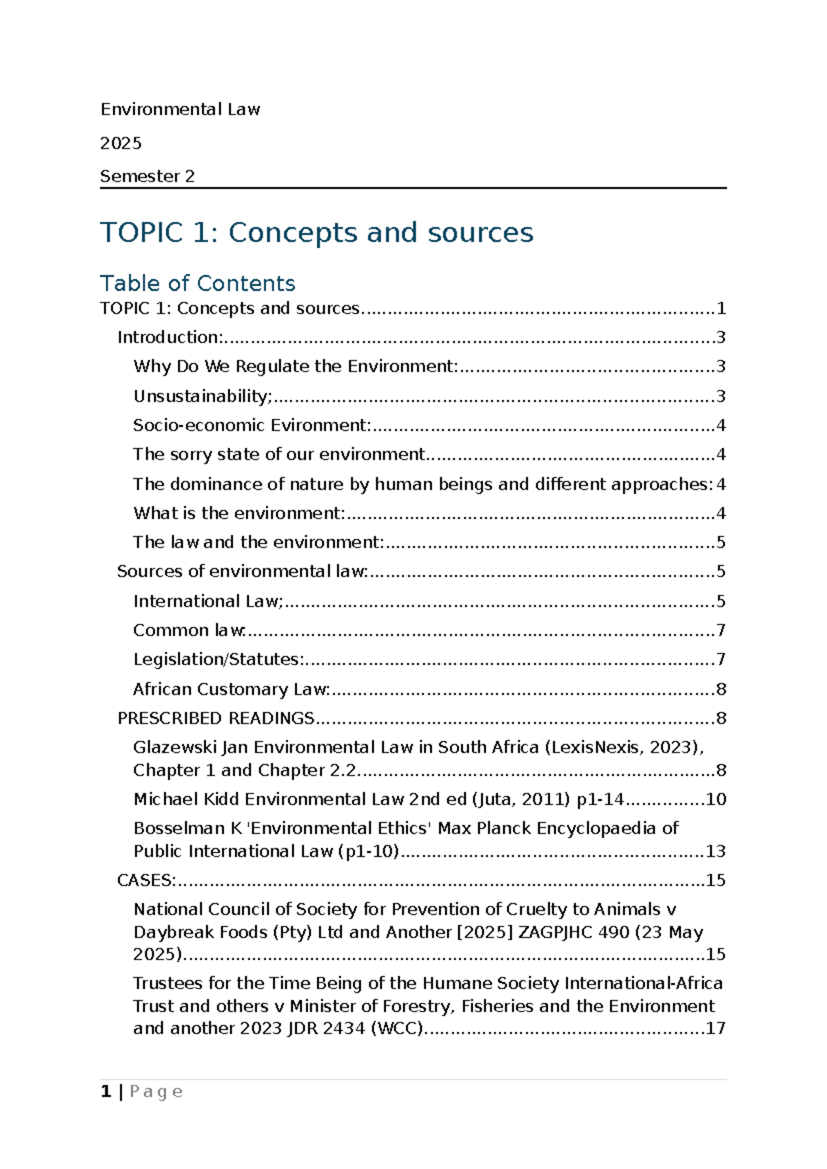 Environmental Law 2025 S2: Concepts & Sources Overview - Studocu