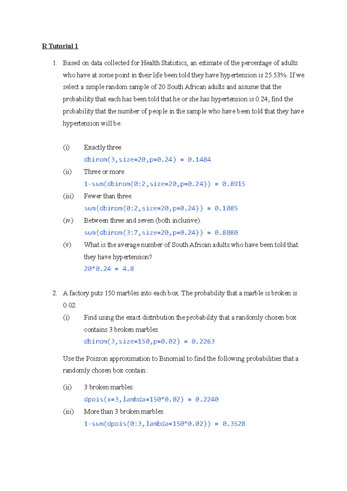 Past R Tutorials - Based on data collected for Health Statistics, an ...
