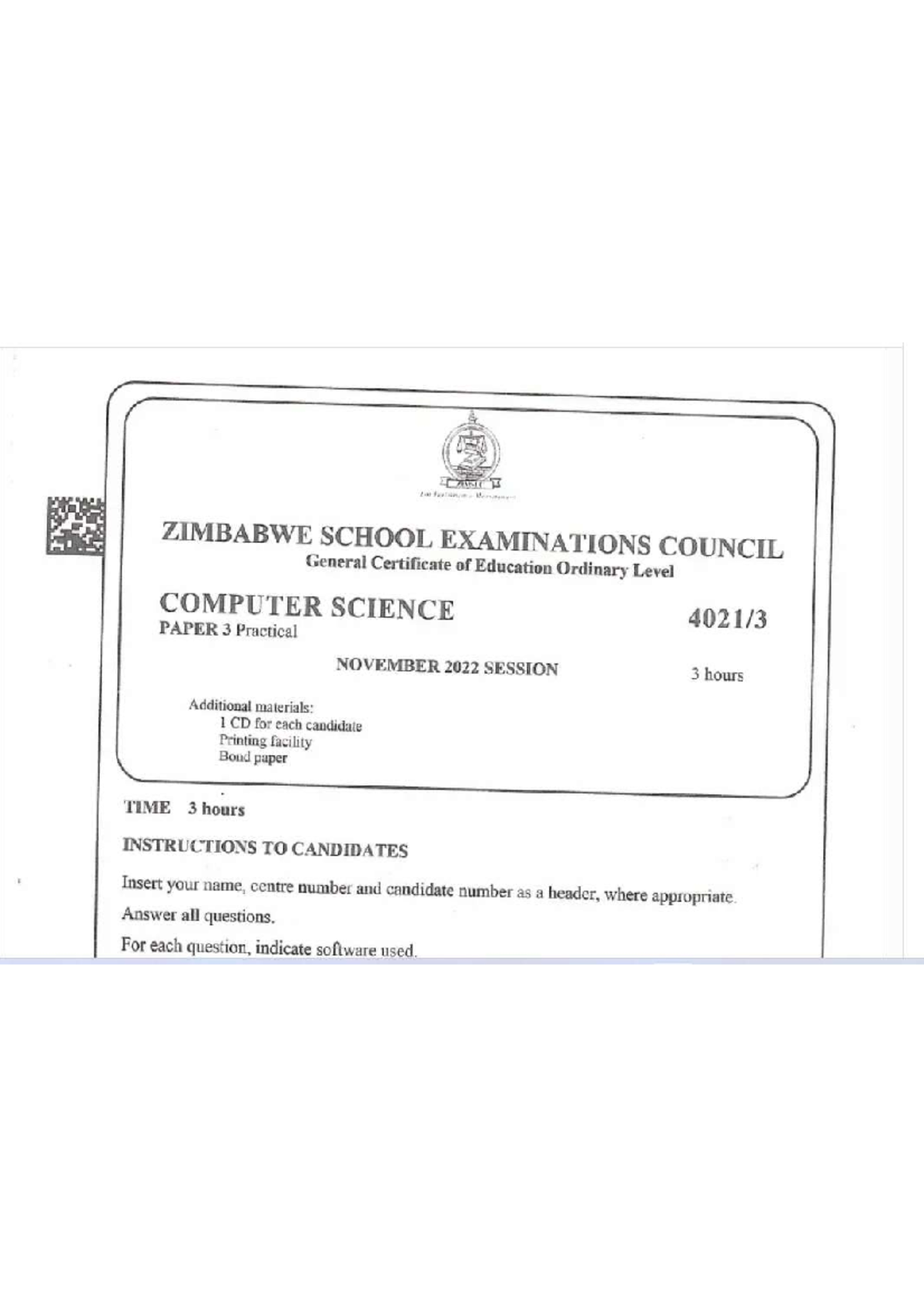 ZIMSEC 2023 A Level Computer Science Paper 3 Practical Exam - Studocu
