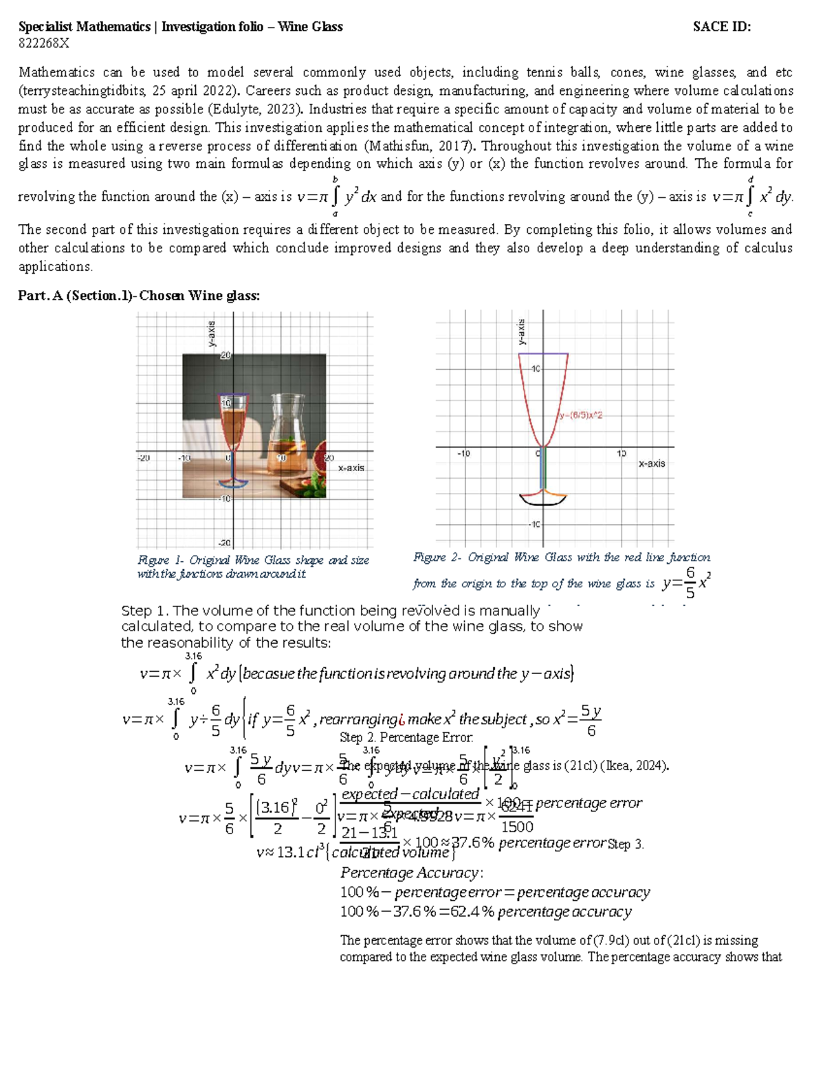 Specialist Mathematics Investigation Folio: Volume of Wine Glass SACE ...