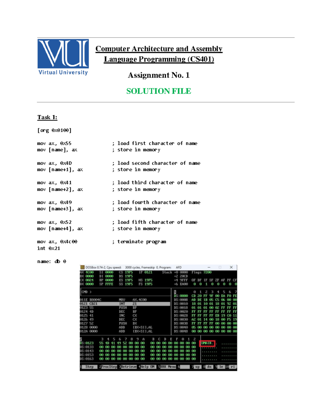 Fall 2024 CS401 2 SOL - assignment - Computer Architecture and Assembly ...