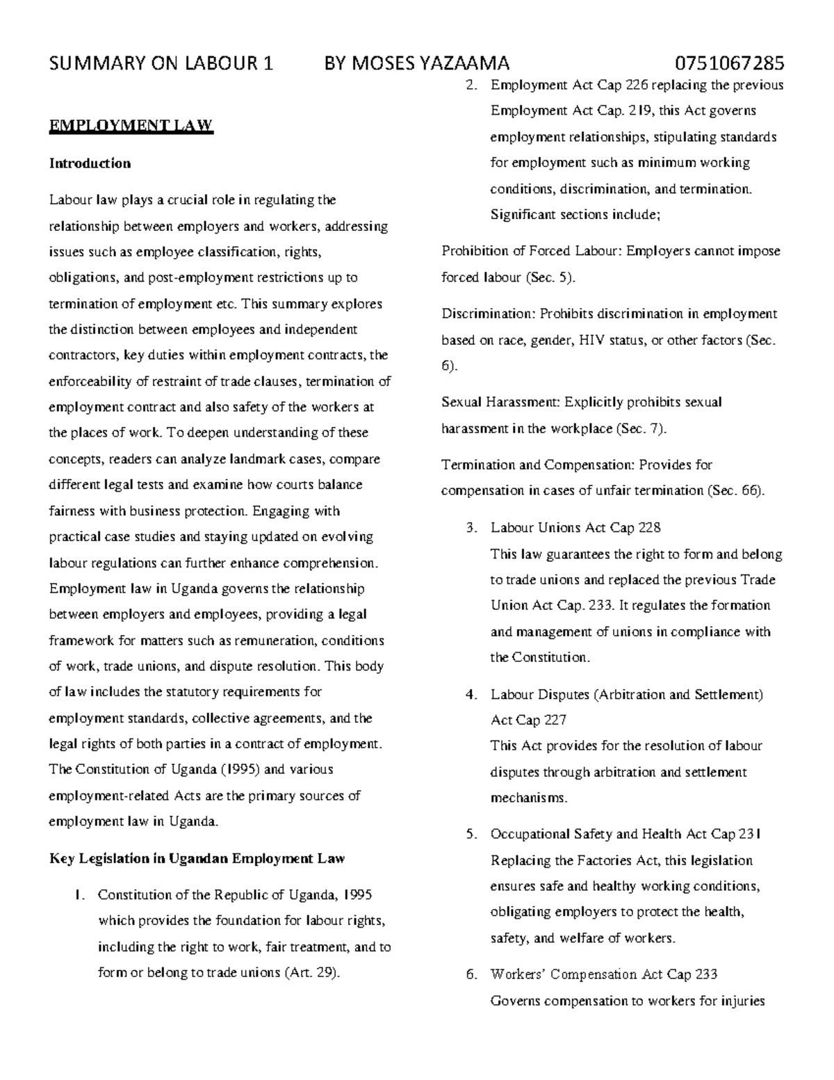 Labour 1 summary - Excellent Piece with Full coverage Of Sem 1 Work ...