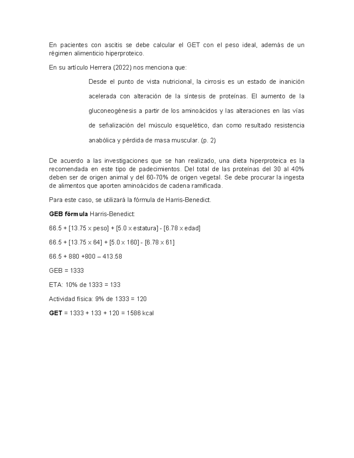Cálculo del GET en Pacientes con Ascitis y Régimen Hiperproteico - Studocu