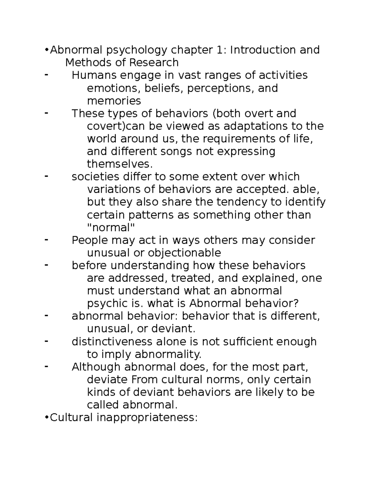 Abnormal Psychology Chapter 1 Notes: Research & Concepts Exploration ...