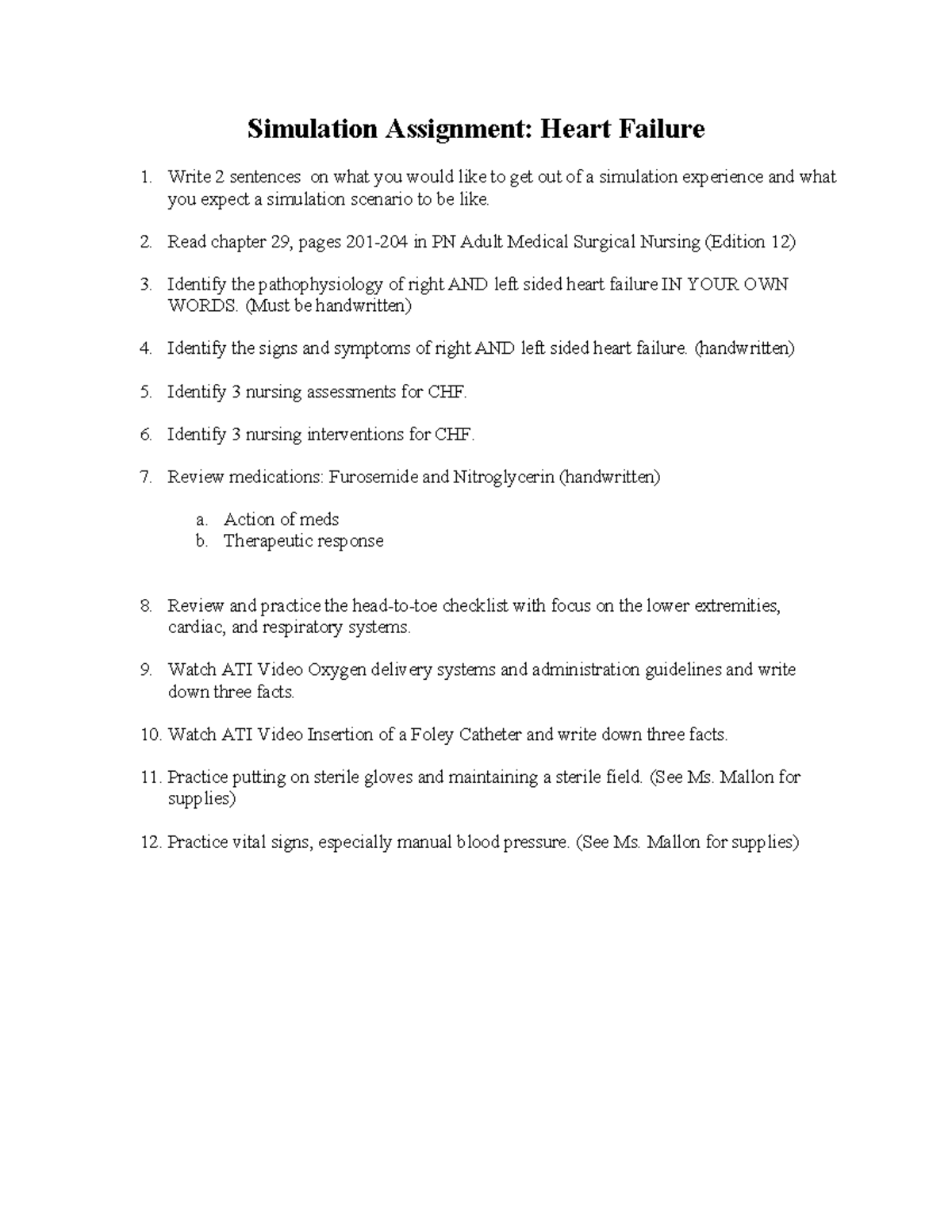 Simulation Assignment Module 11: Heart Failure - Expectations & Tasks ...