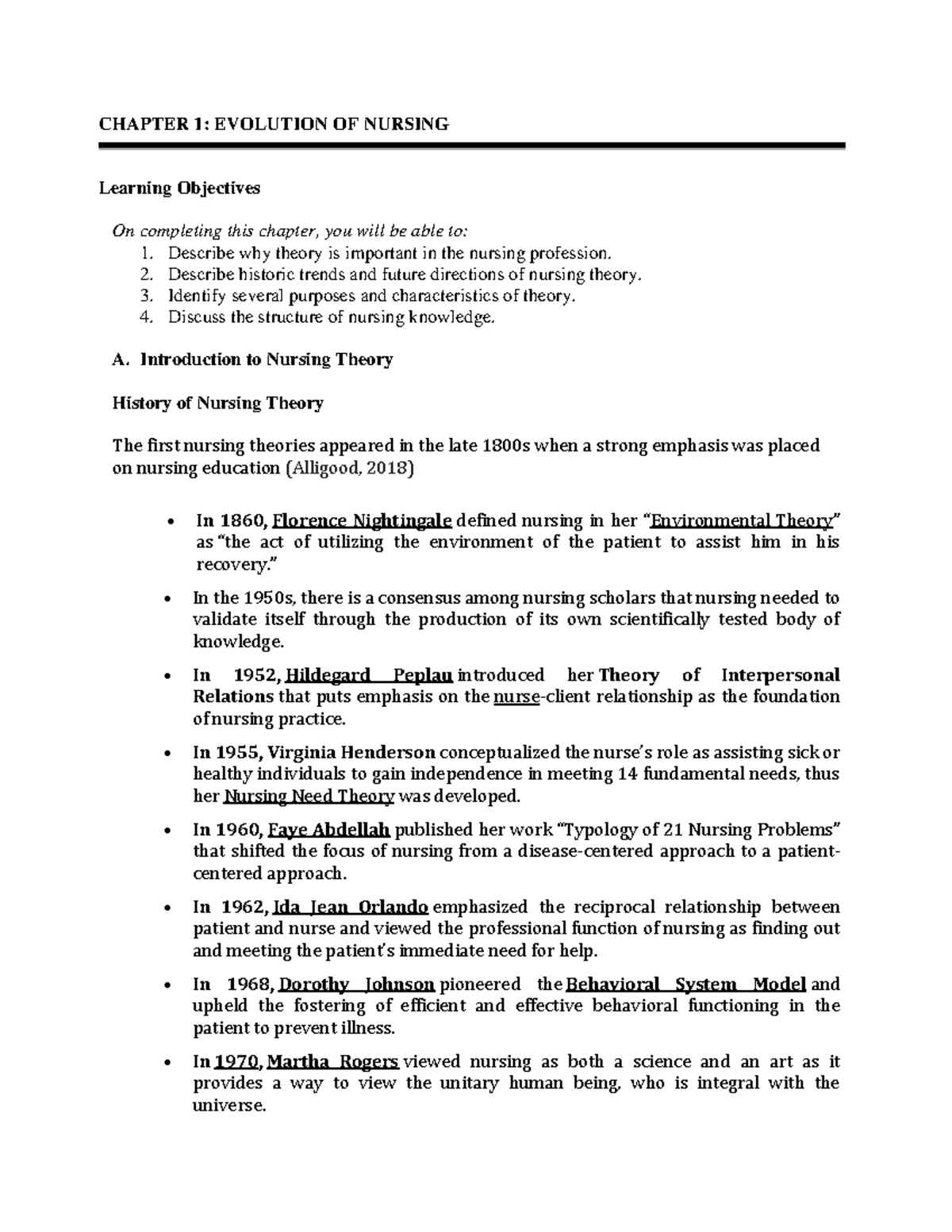 Module chap 1-converted - CHAPTER 1: EVOLUTION OF NURSING Learning ...