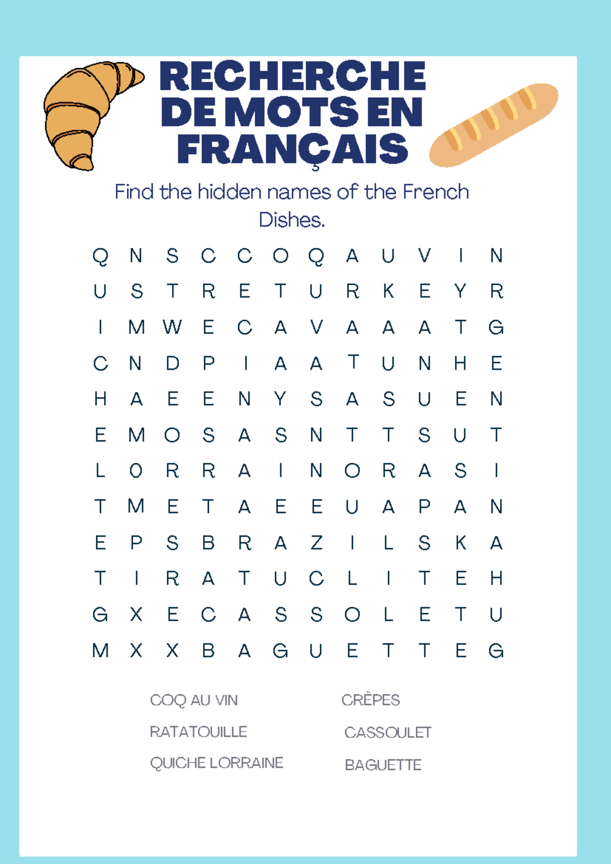 RECHERCHE DE MOTS EN FRANÇAIS: Pays et Plats Cachés - Studocu