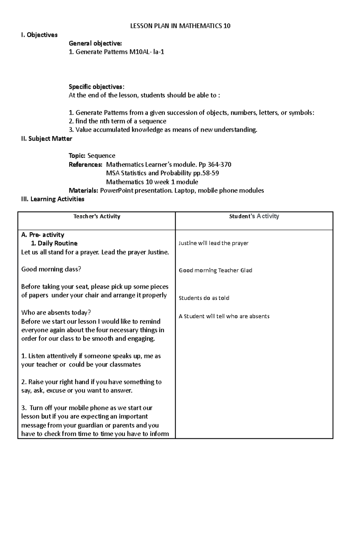 A Detailed lesson Plan in Mathematics 10 - LESSON PLAN IN MATHEMATICS ...