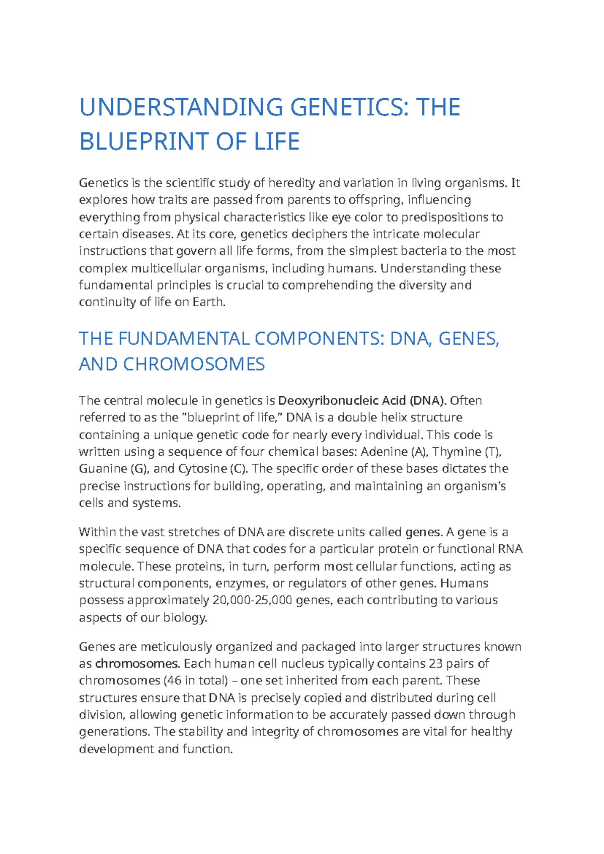 Genetic Overview: Understanding the Blueprint of Life (BIO101) - Studocu