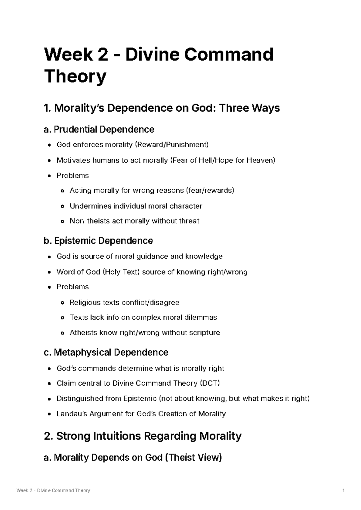 Week 2 - Divine Command Theory: Dependence on God and Moral Dilemmas ...