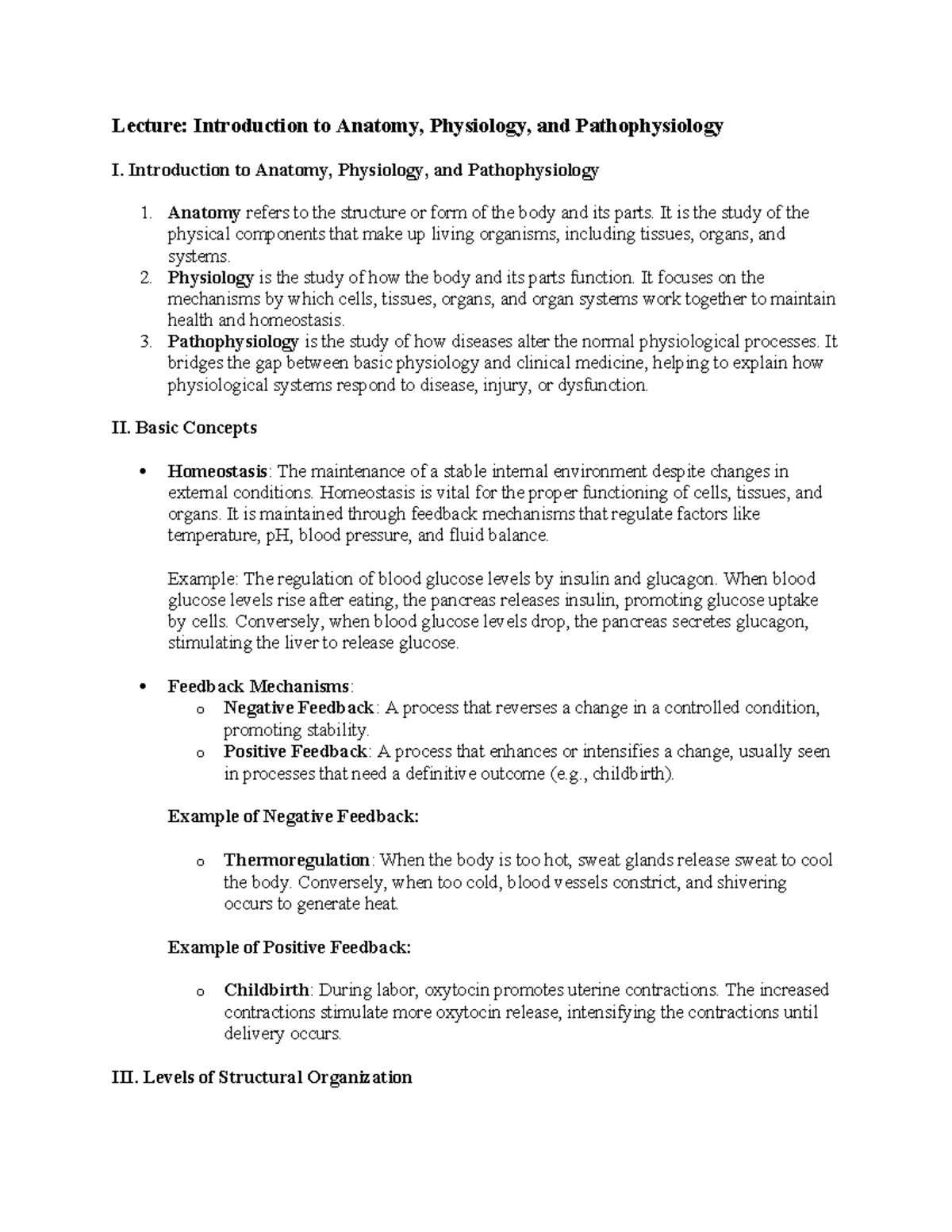 Lecture: Intro to Anatomy, Physiology & Pathophysiology I - Studocu