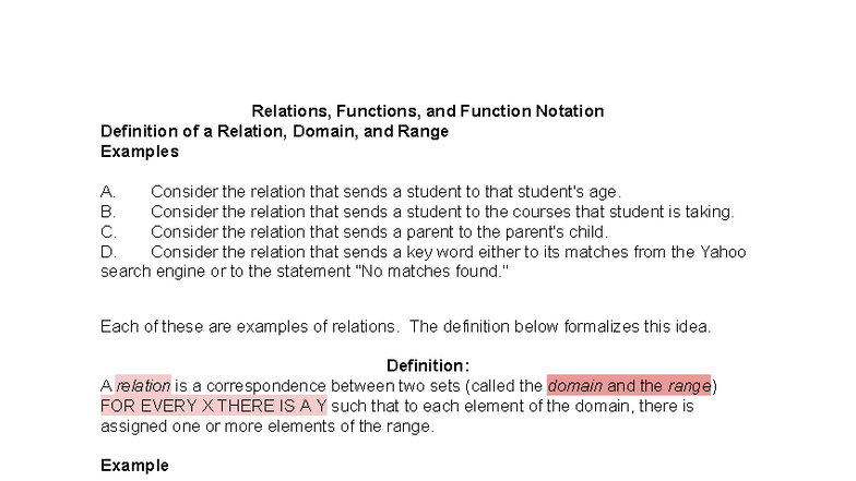 Relations and Functions: Definitions, Examples, and Composition - Studocu