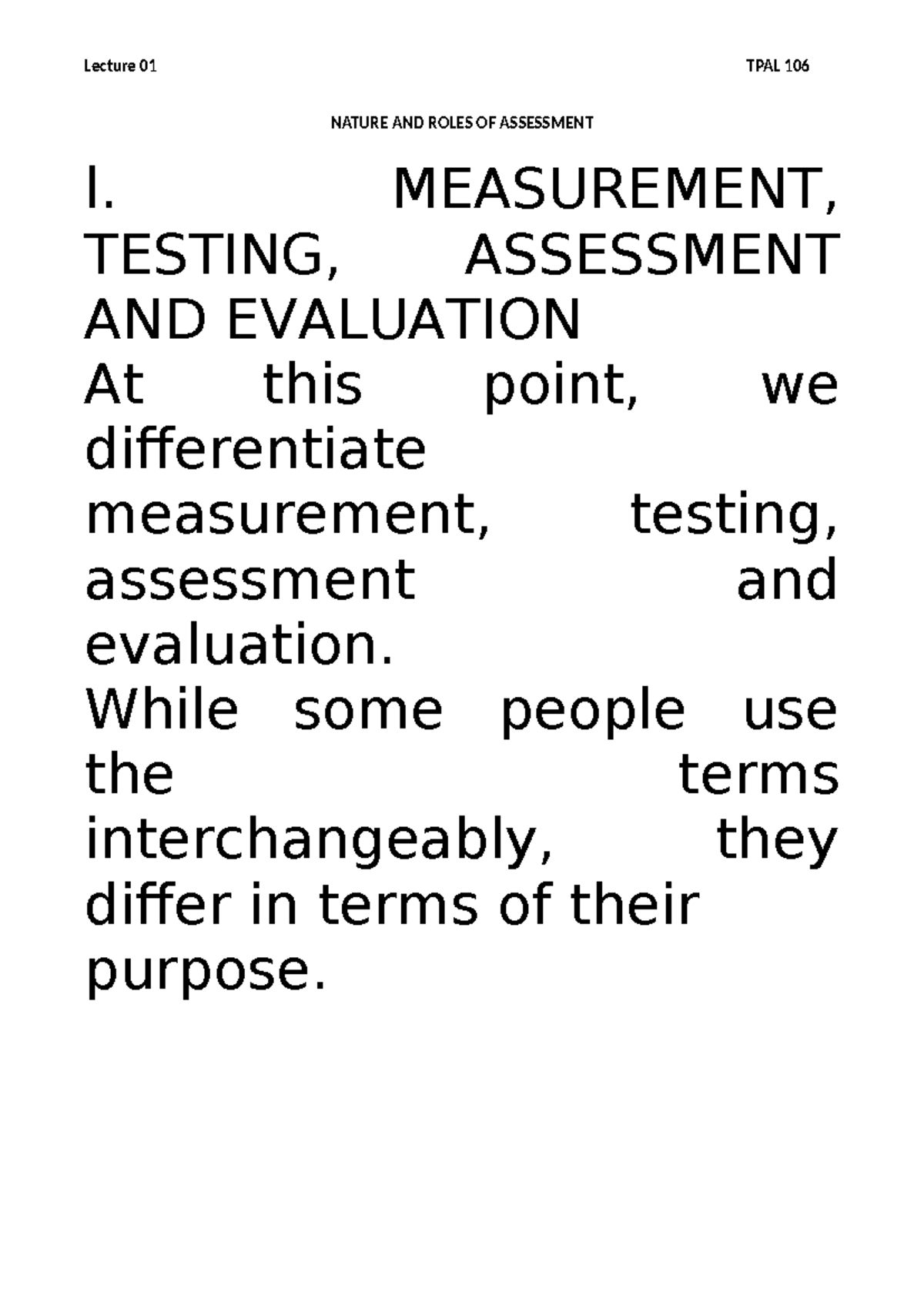 01 Nature and Roles of Assessment: Measurement, Testing & Evaluation ...