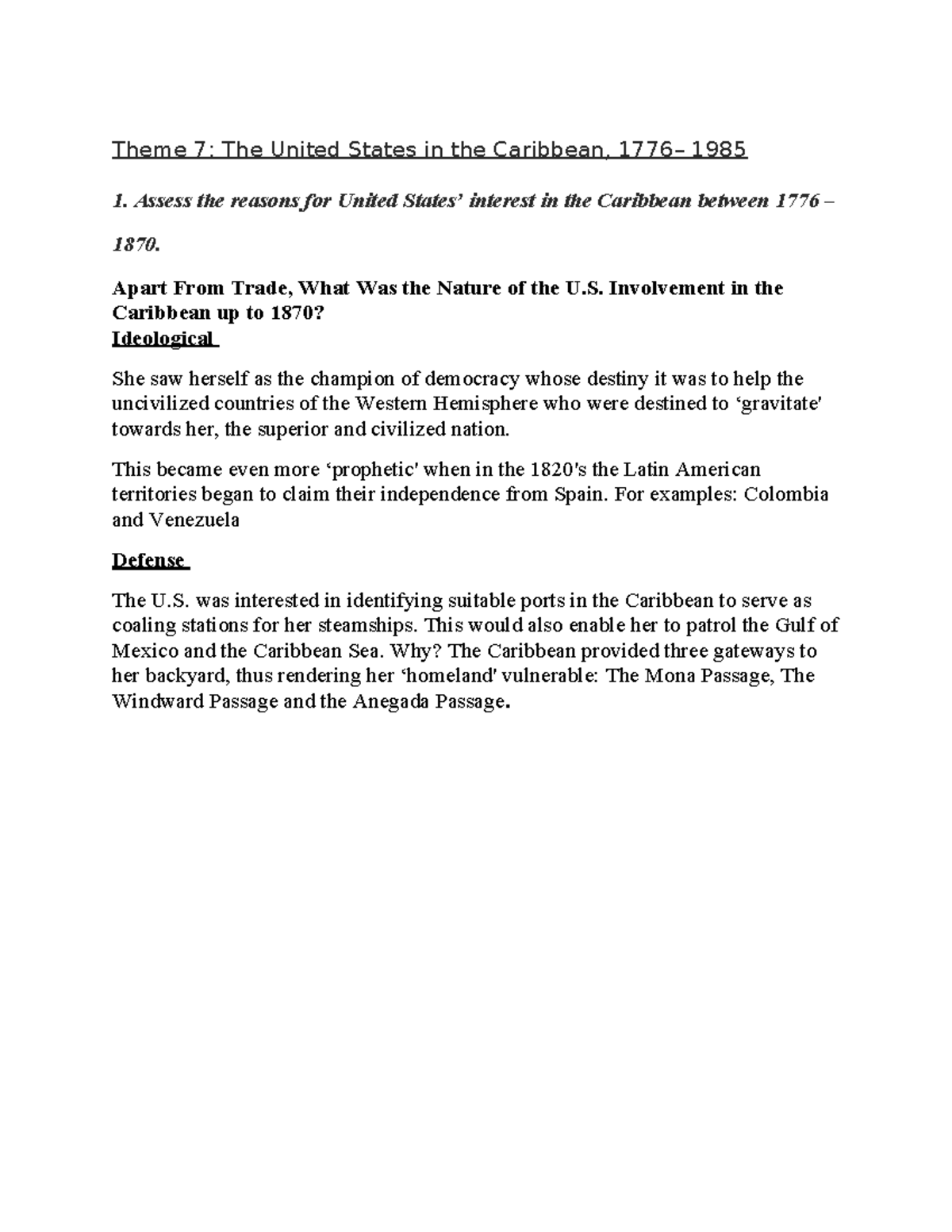 Theme 7: U.S. Involvement in the Caribbean (1776-1985) - Objectives ...