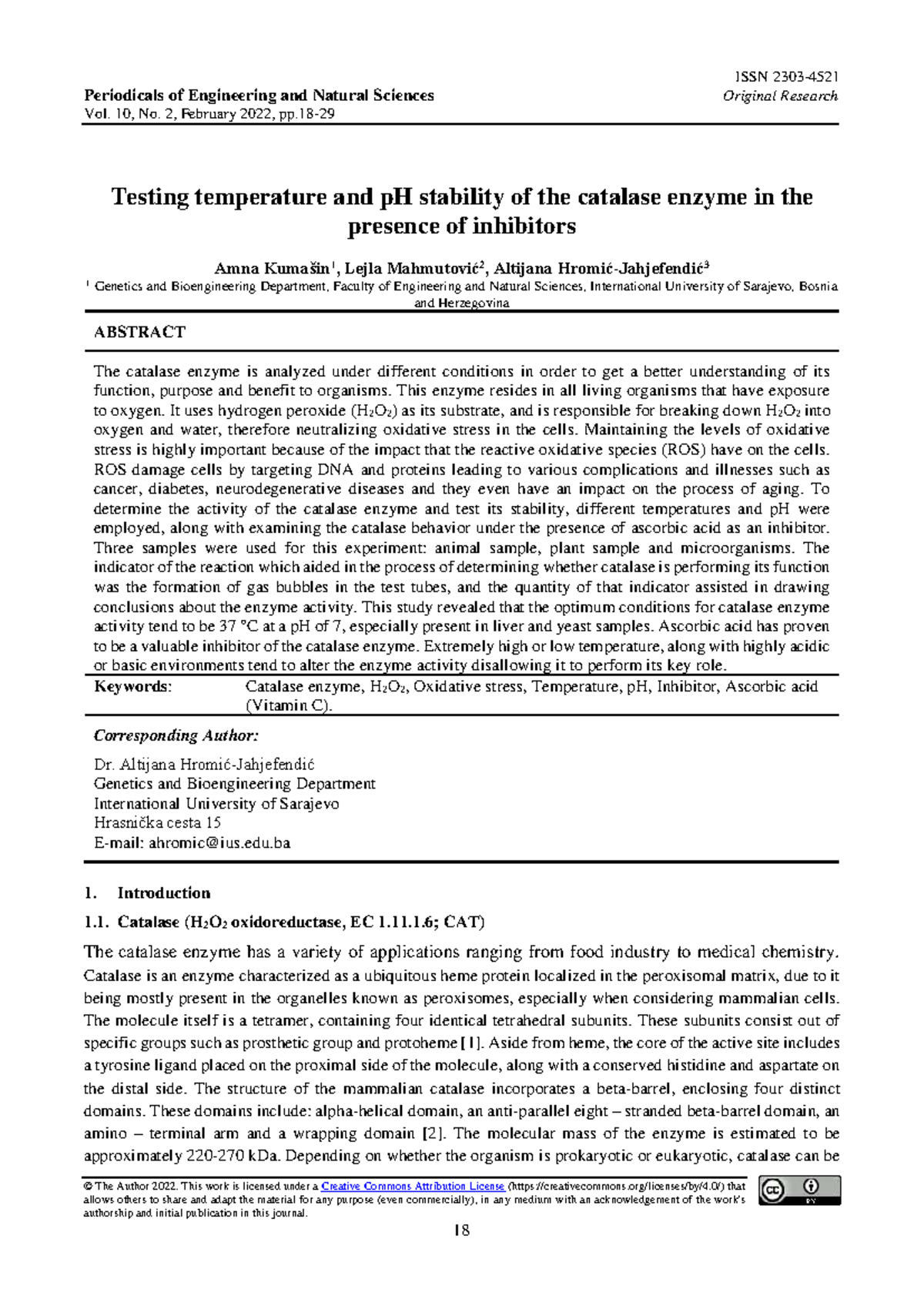 ISSN Research on Catalase Enzyme Stability: Temp & pH Effects - Studocu