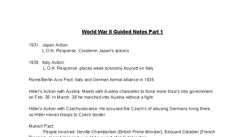 World War II Guided Notes: Key Events & Responses (History 101) - Studocu
