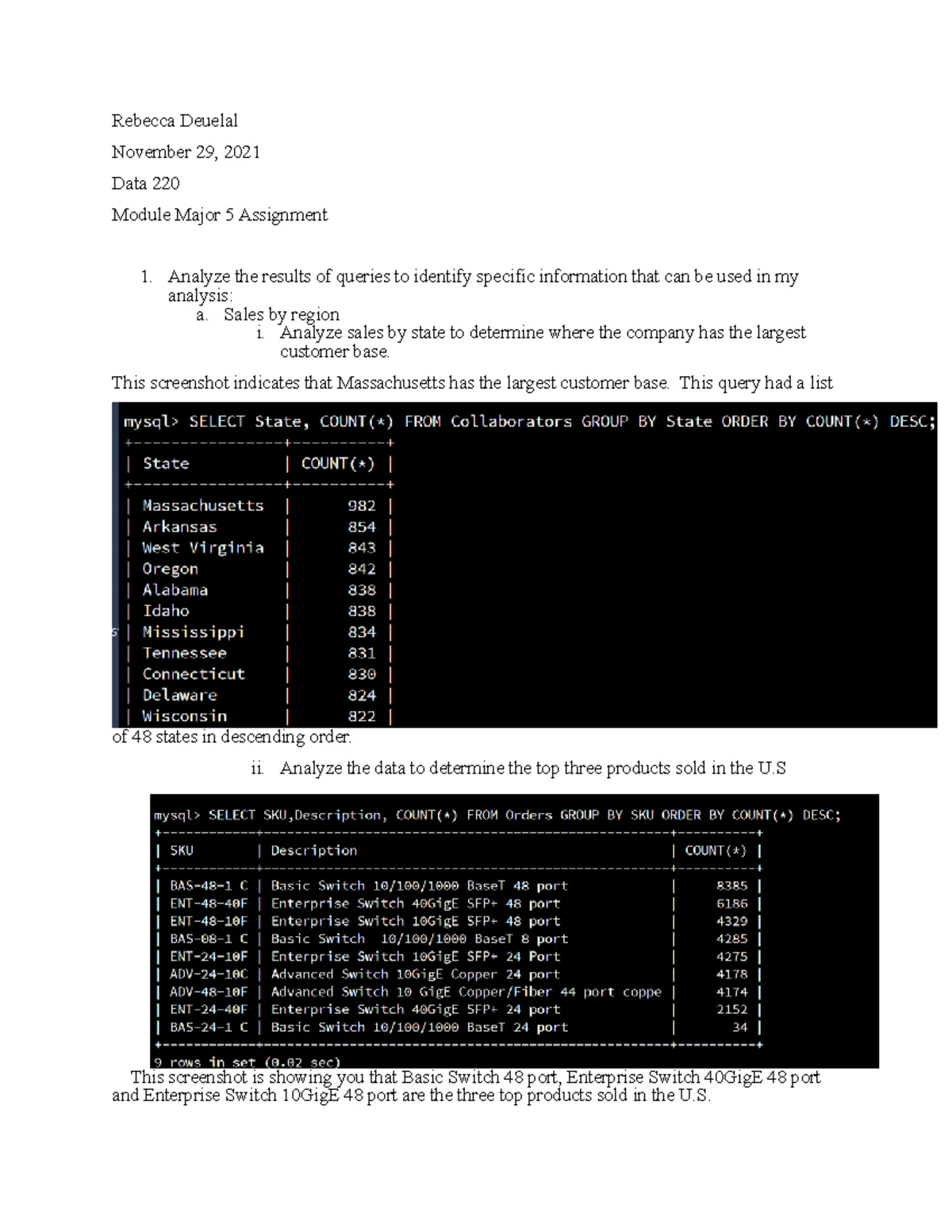 S.Anthony DAD 220 Module Three Major Activity Database Documentation ...