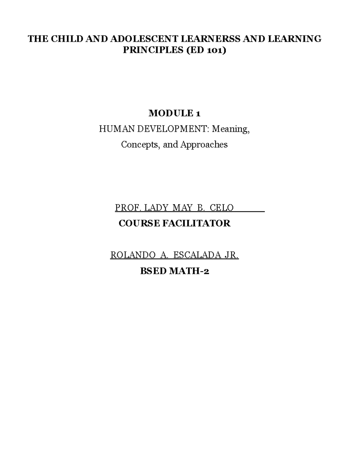 ED 101 Adolescent Development: Final Exam Module Insights - Studocu