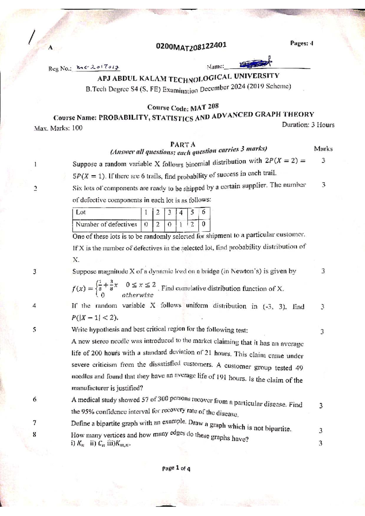 MAT 208 Final Exam Question Paper December 2024 - Studocu