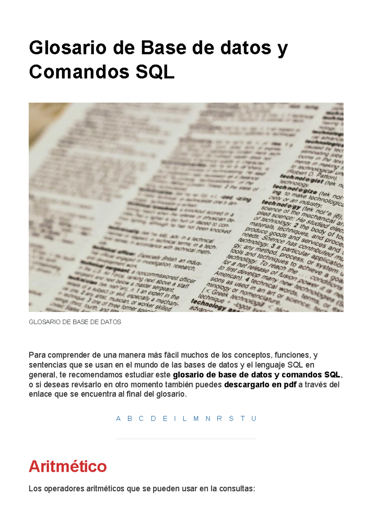Glosario de Base de Datos y Comandos SQL - Código SQL - Studocu