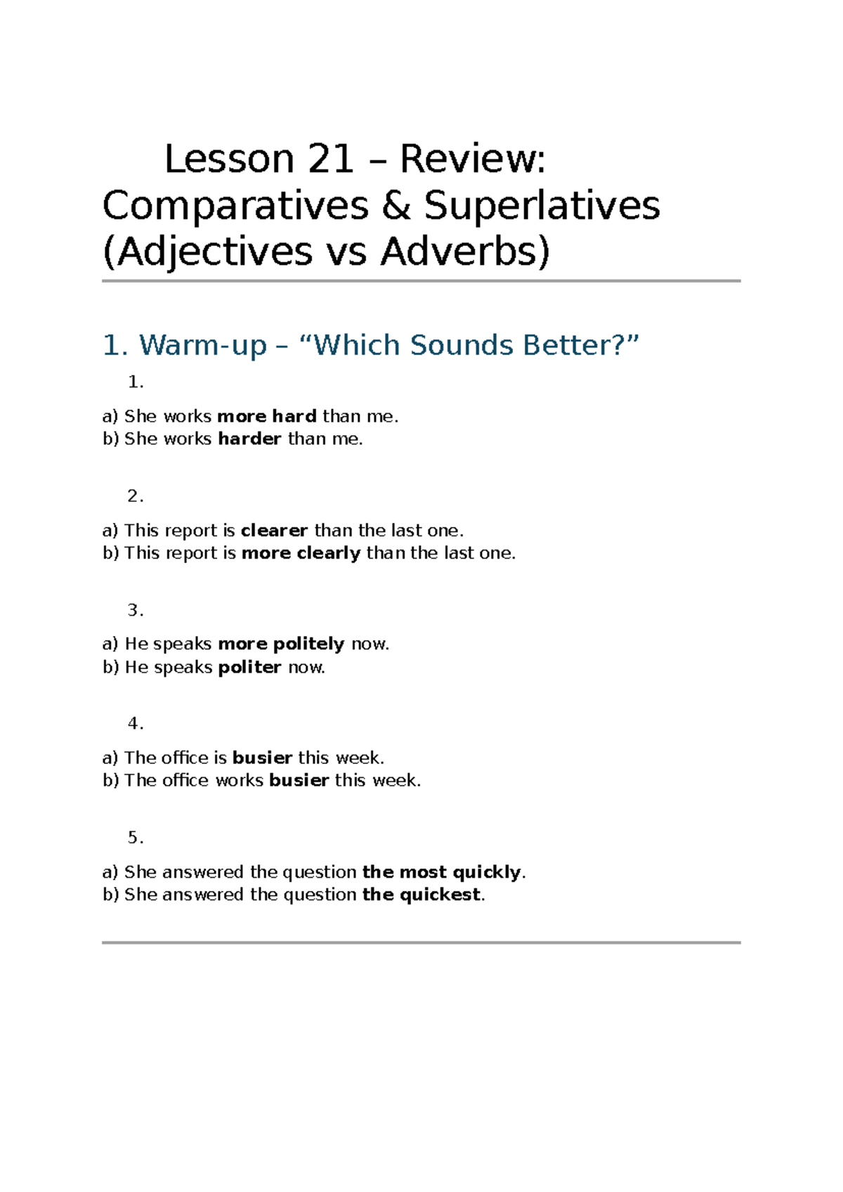 Lesson 21 Review: Comparatives & Superlatives in Adjectives/Adverbs ...