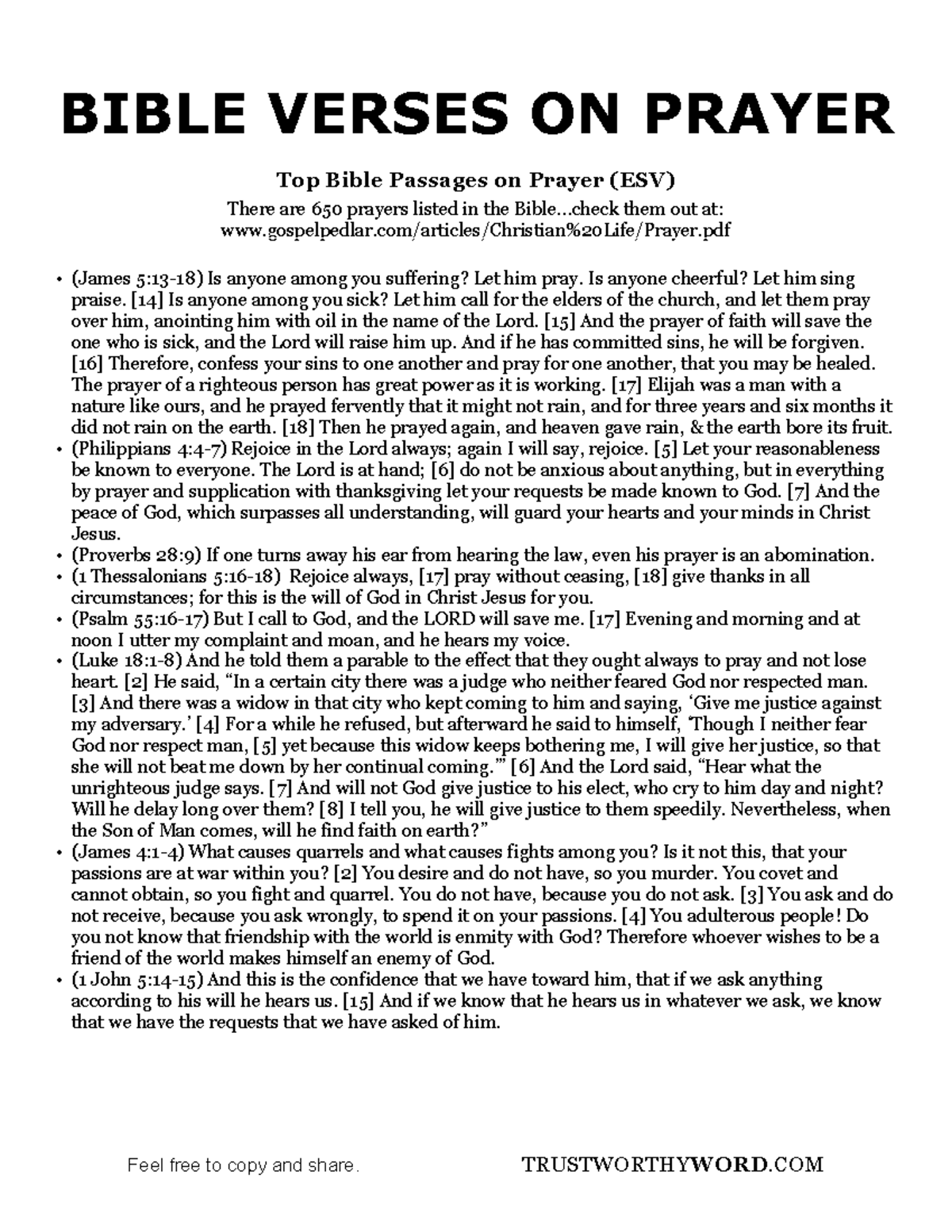 Bible Verses on Prayer: Key Passages for Reflection (ESV) - Studocu