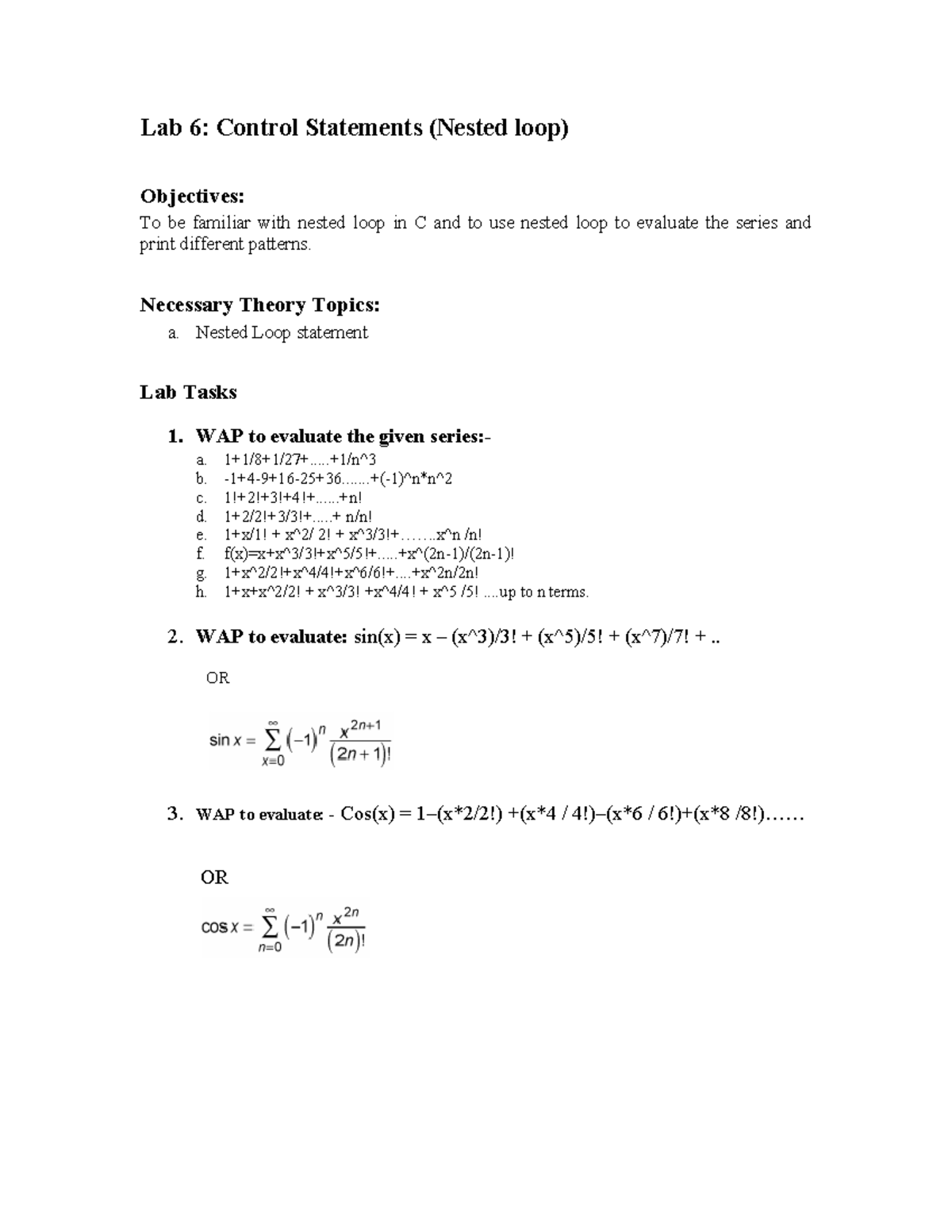 C Lab-6: Nested Loops and Series Evaluation in C - Studocu