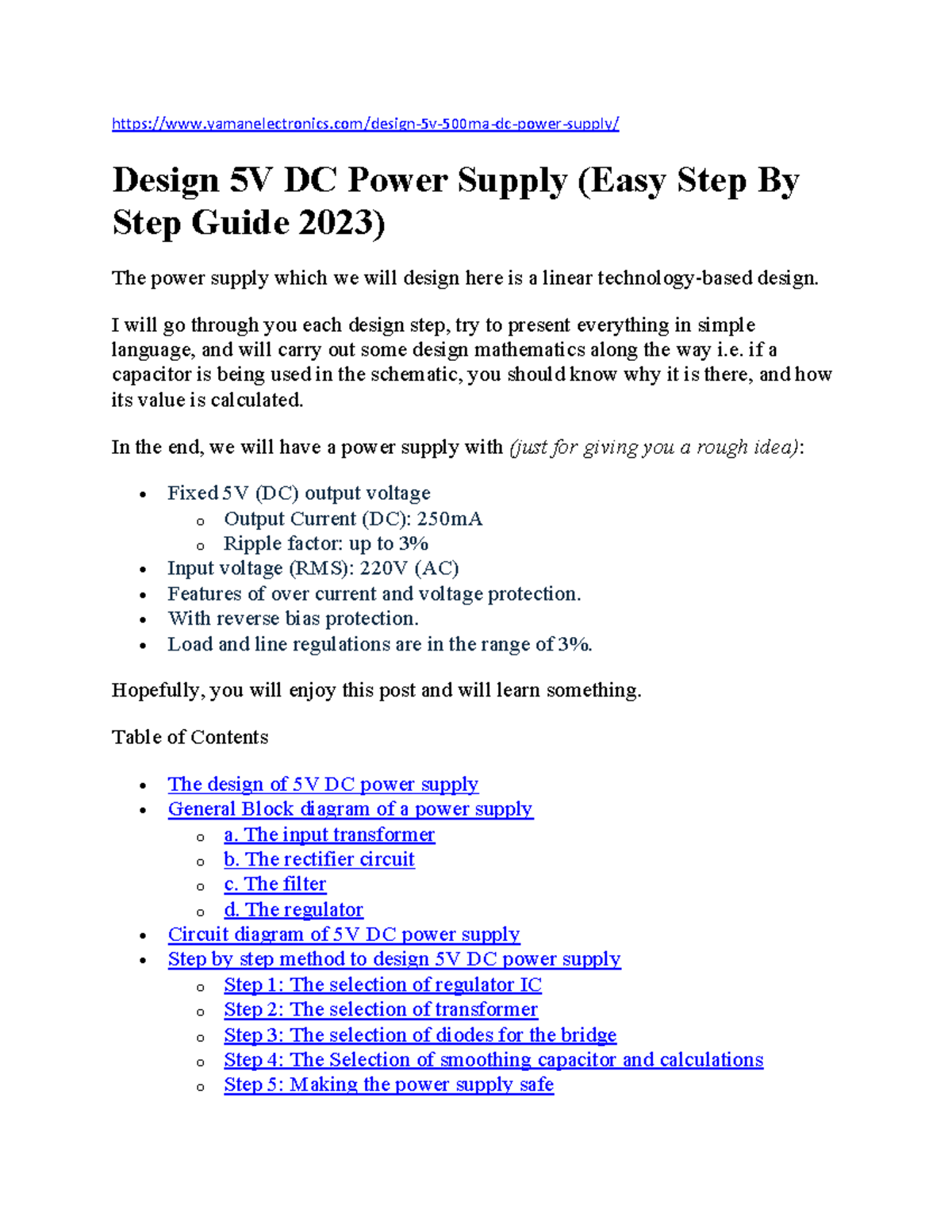 Designing a 5V DC Power Supply: Step-by-Step Guide for Beginners - Studocu