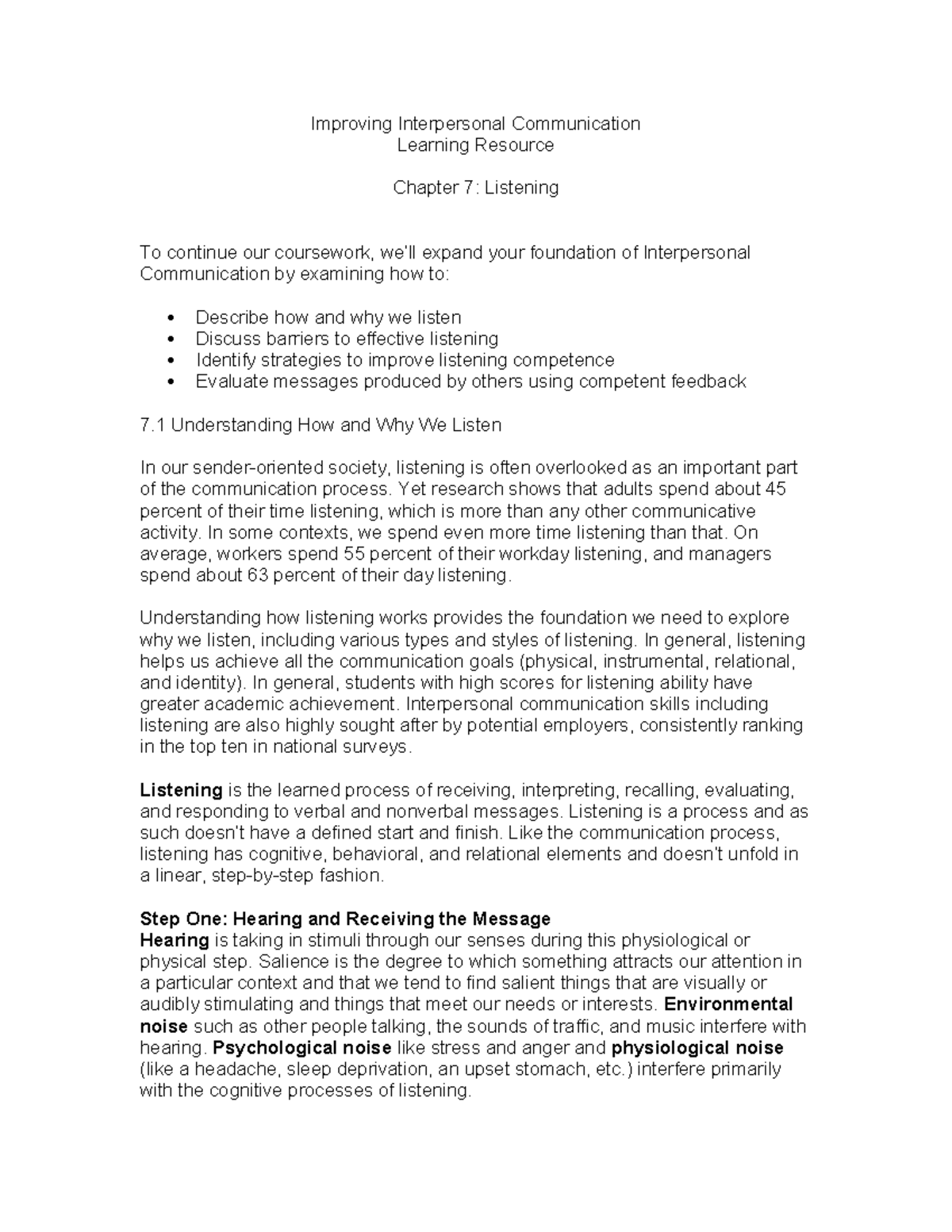 Improving Listening Competence: Strategies and Techniques (Comm 101 ...