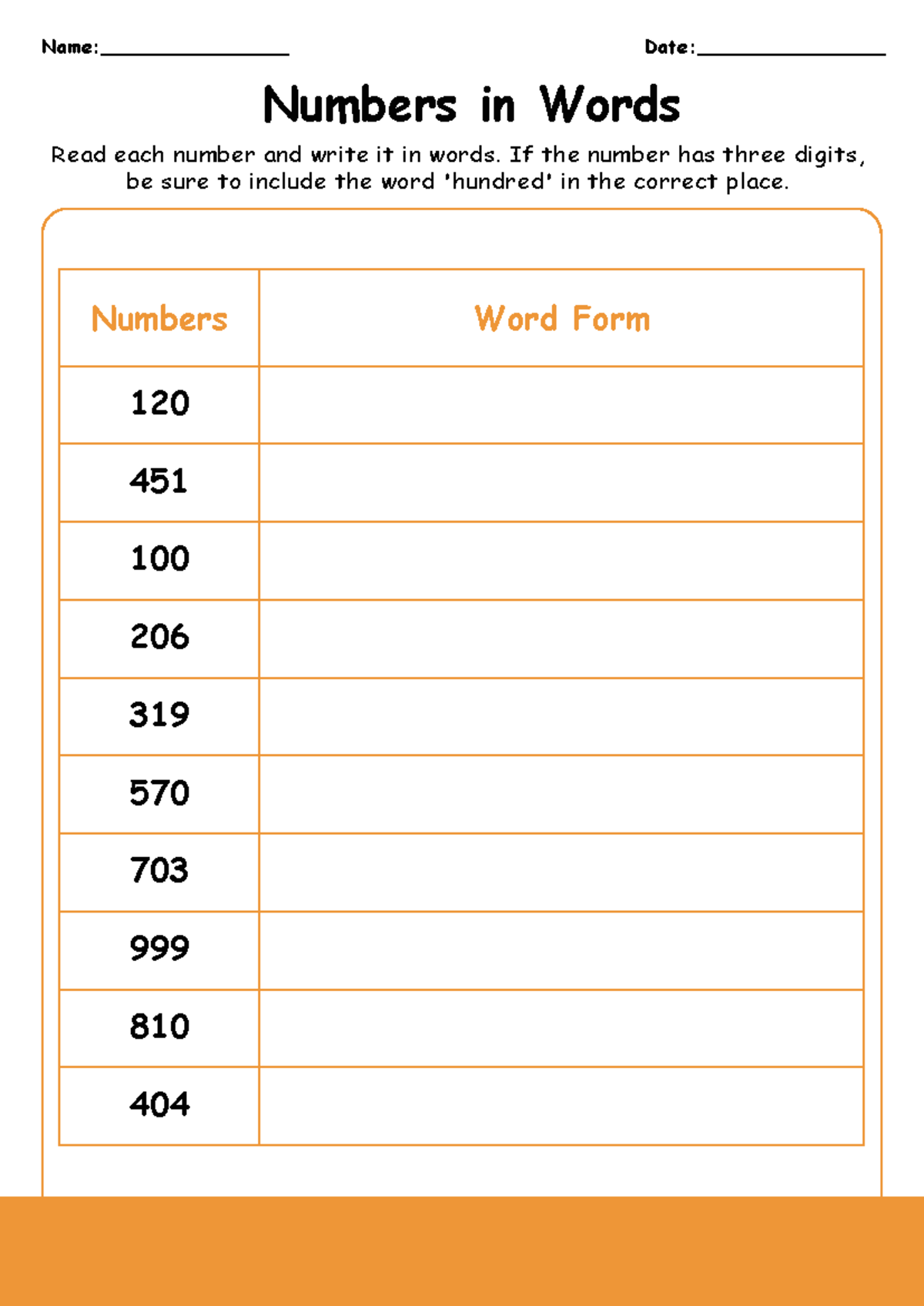 Numbers in Words - 2nd Grade Worksheet - Read each number and write it ...