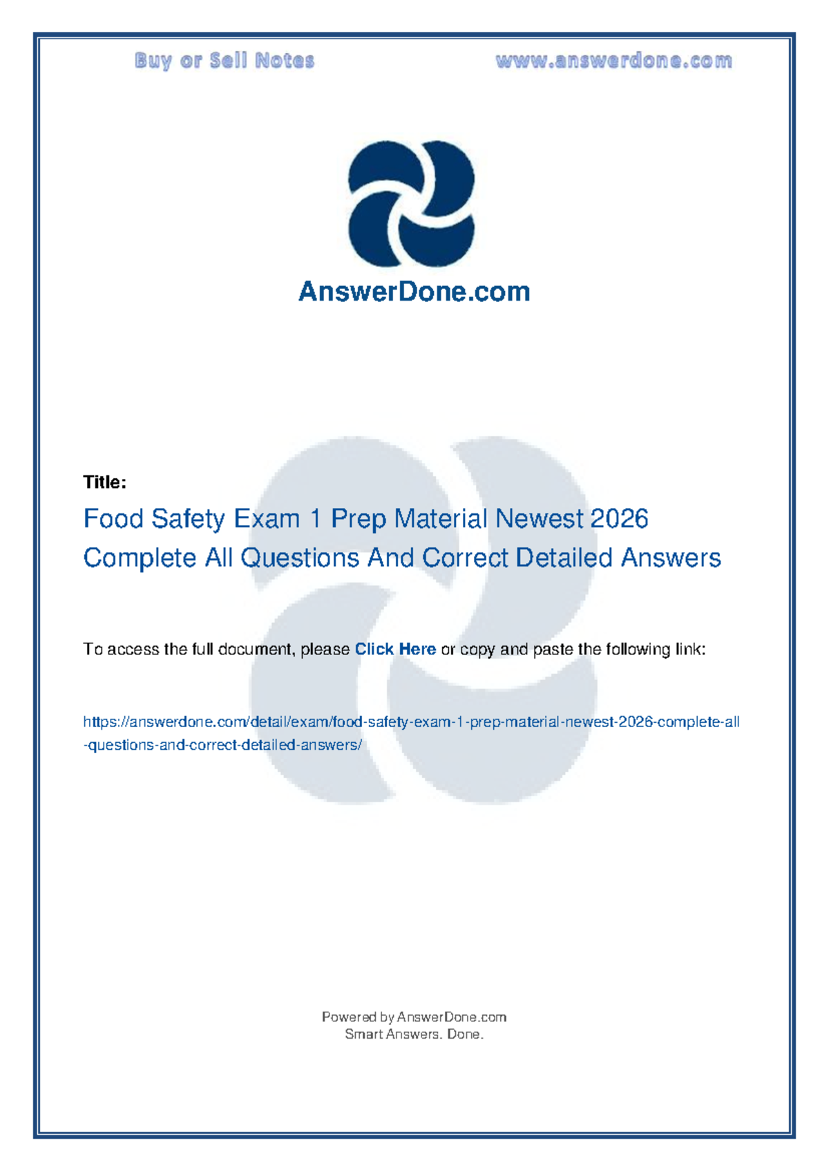 Food Safety Exam 1 Prep 2026: Complete Q&A with Detailed Answers - Studocu