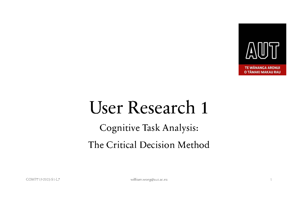 COMP719-2025 User Research & Cognitive Task Analysis in Design Thinking ...