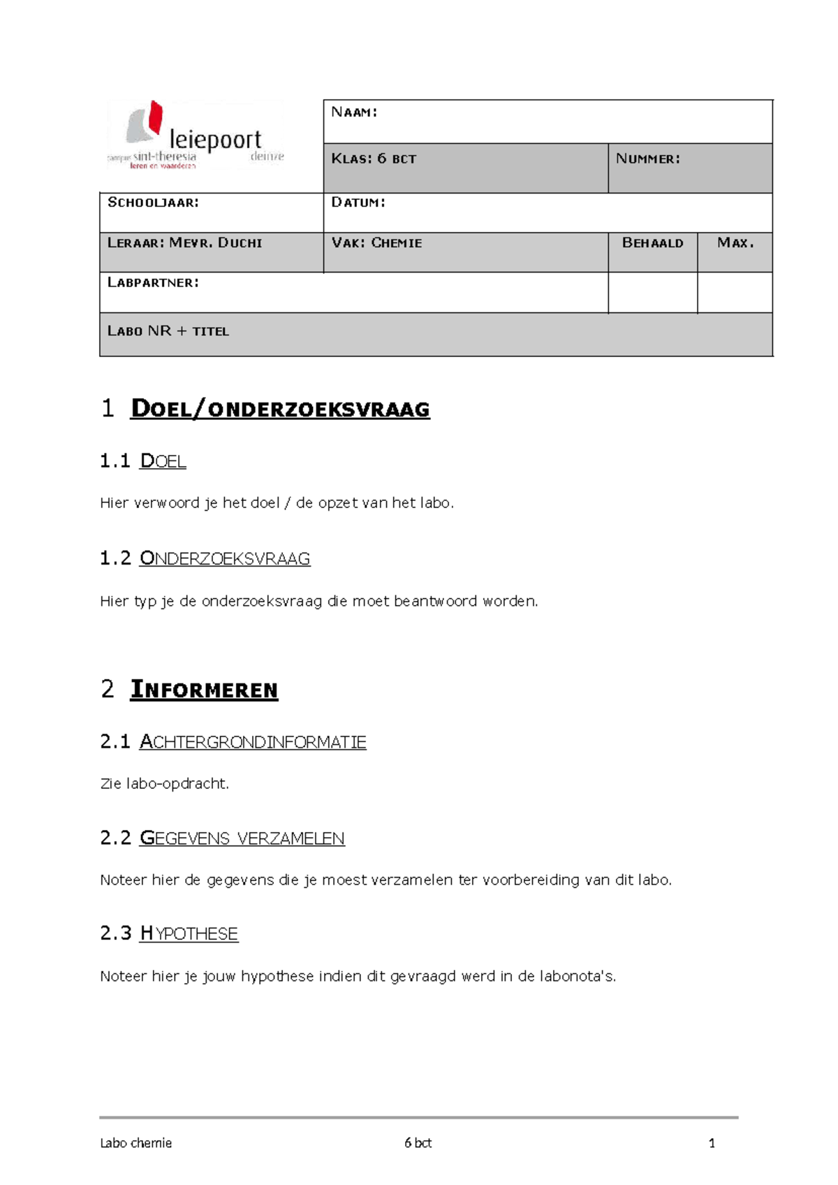 Labo Chemie 6 BCT: Sjabloon Laboverslag 2022-2023 - Studocu
