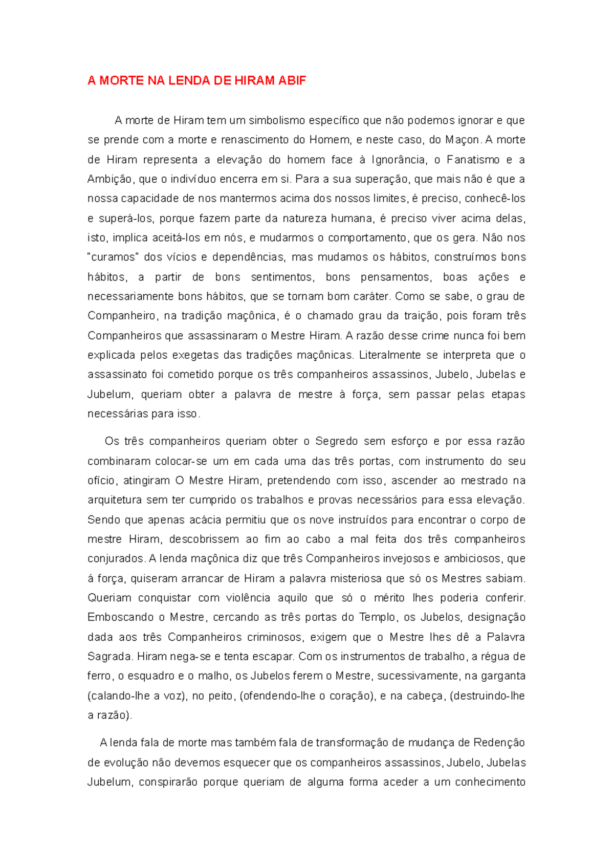 A Morte de Hiram retificada - A MORTE NA LENDA DE HIRAM ABIF A morte de ...