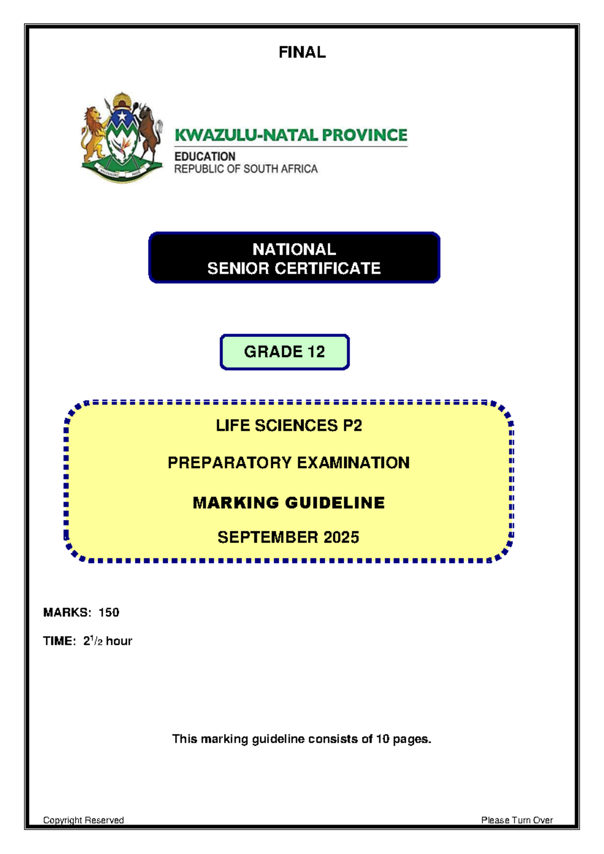 FINAL NSC GRADE 12 LIFE SCIENCES P2 PREPARATORY EXAM MARKING GUIDELINE ...