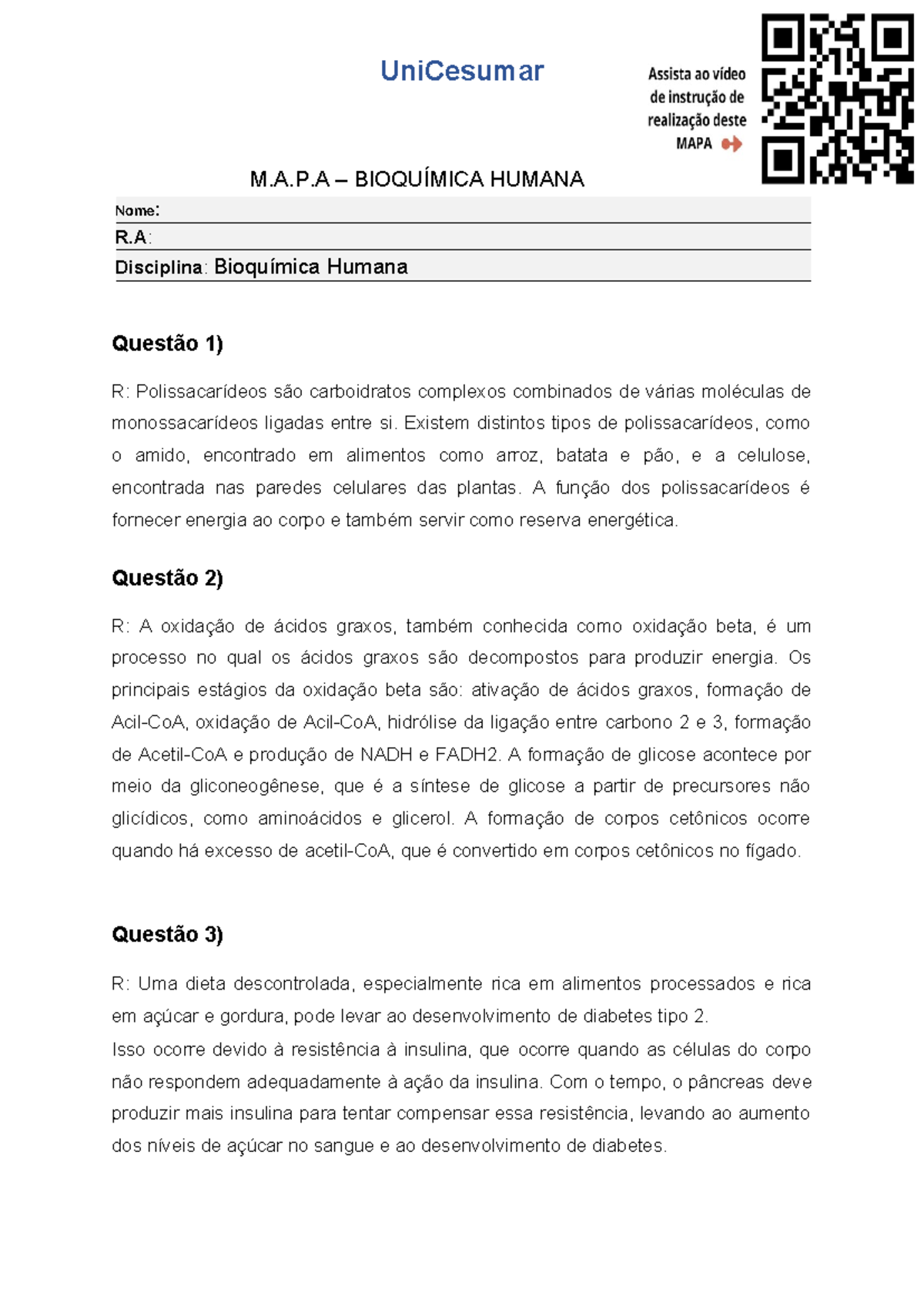 Bioquimica Humana - MAPA - UniCesumar M.A.P – BIOQUÍMICA HUMANA Nome: R ...